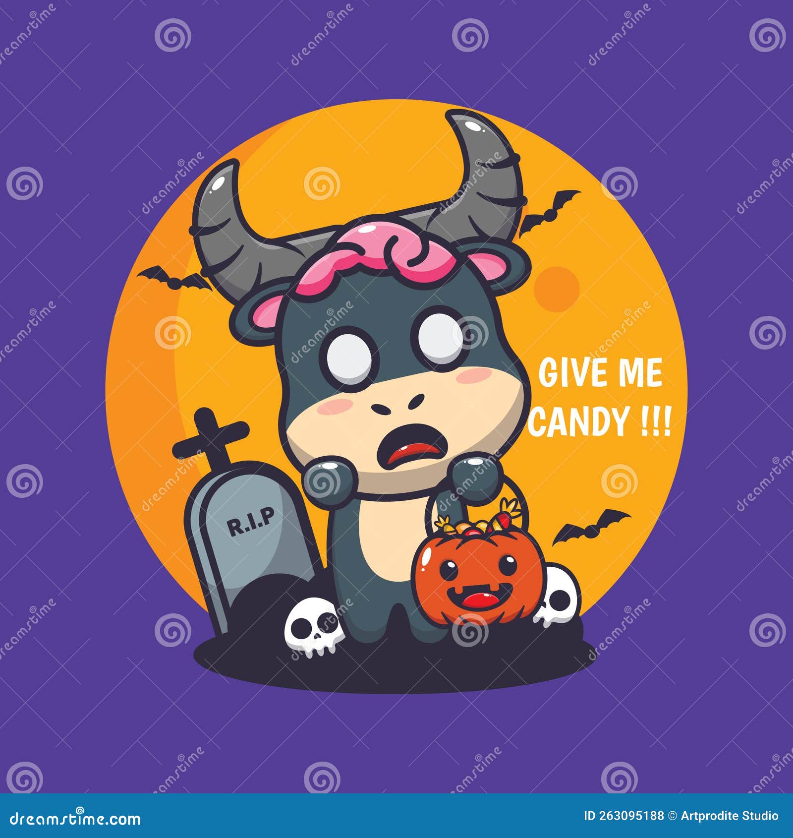 Cute Zombie Buffalo Want Candy. Stock Vector - Illustration of icon ...