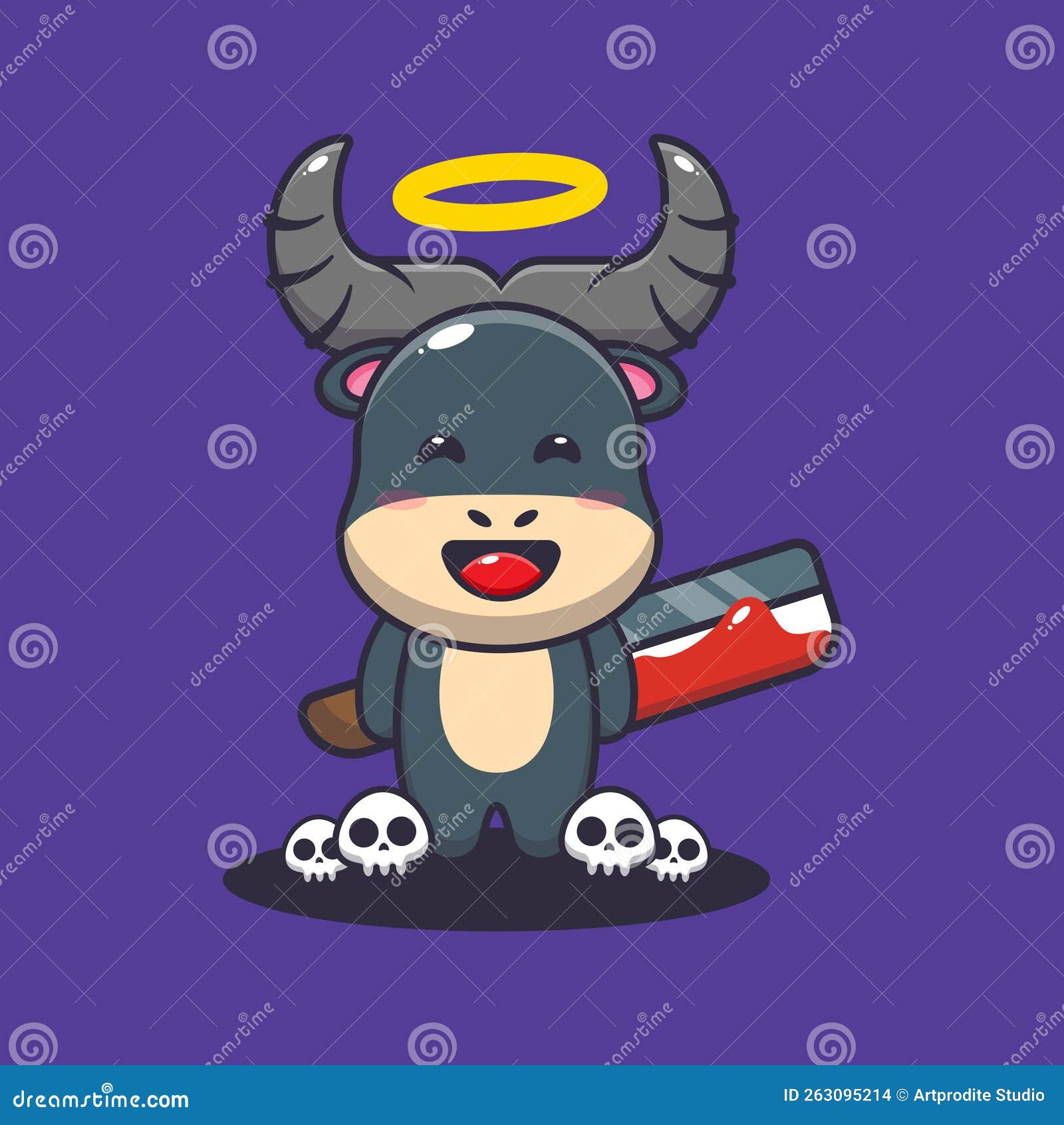 Bad Buffalo Holding Bloody Machete in Halloween Day. Stock Vector ...
