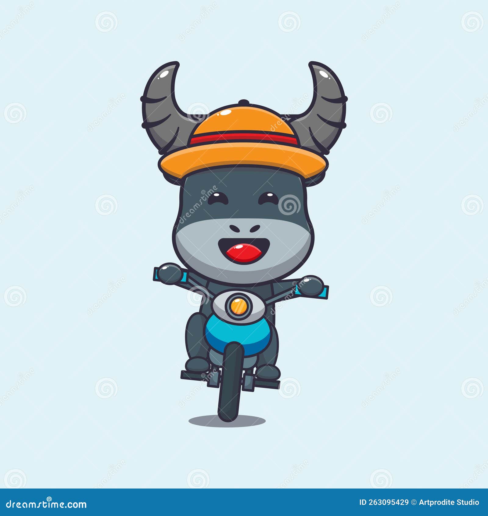 Cool Buffalo Cartoon Mascot Character Ride Motorcycle in Summer Day ...
