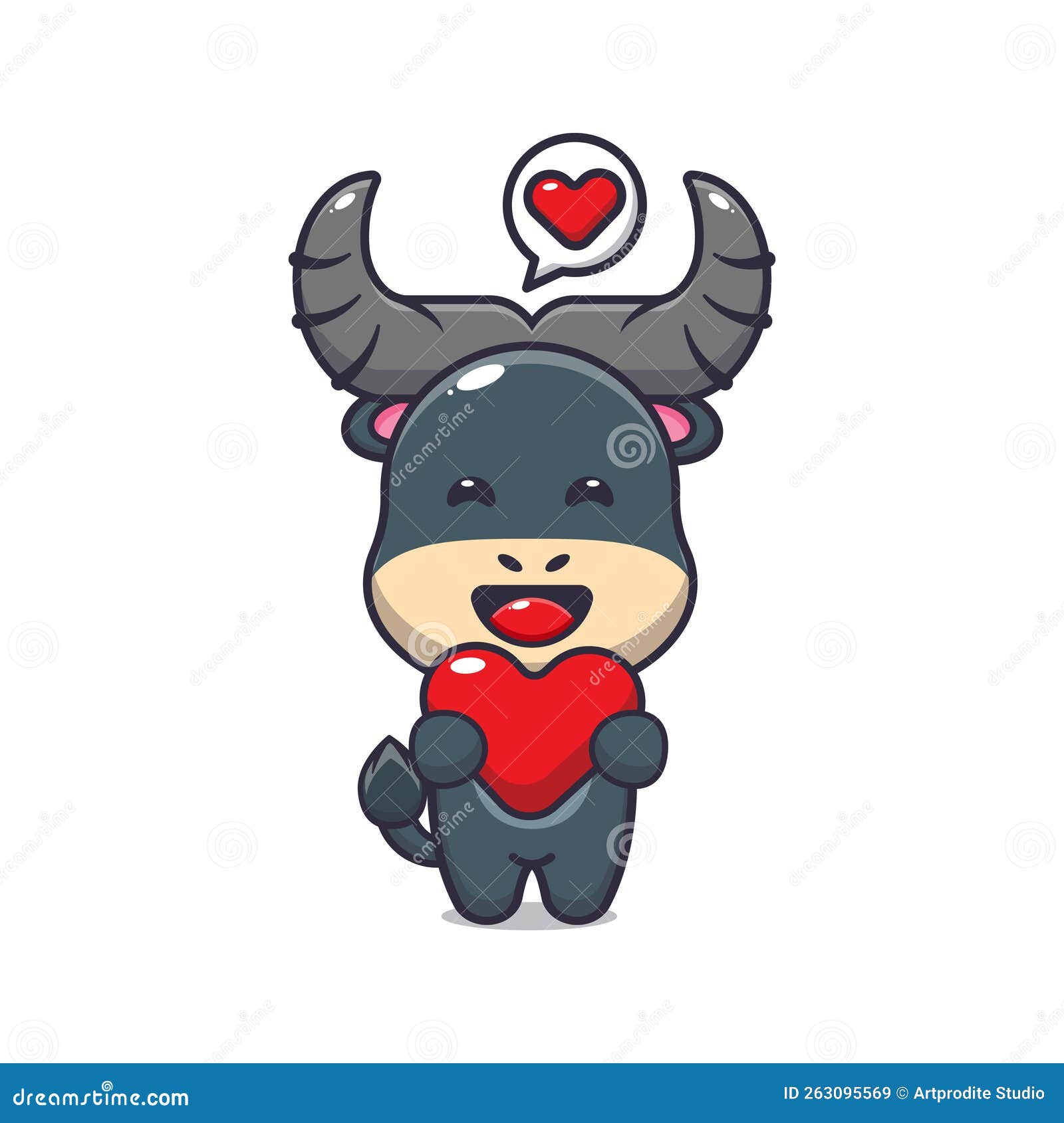 Cute Buffalo Cartoon Character Holding Love Heart. Stock Vector ...