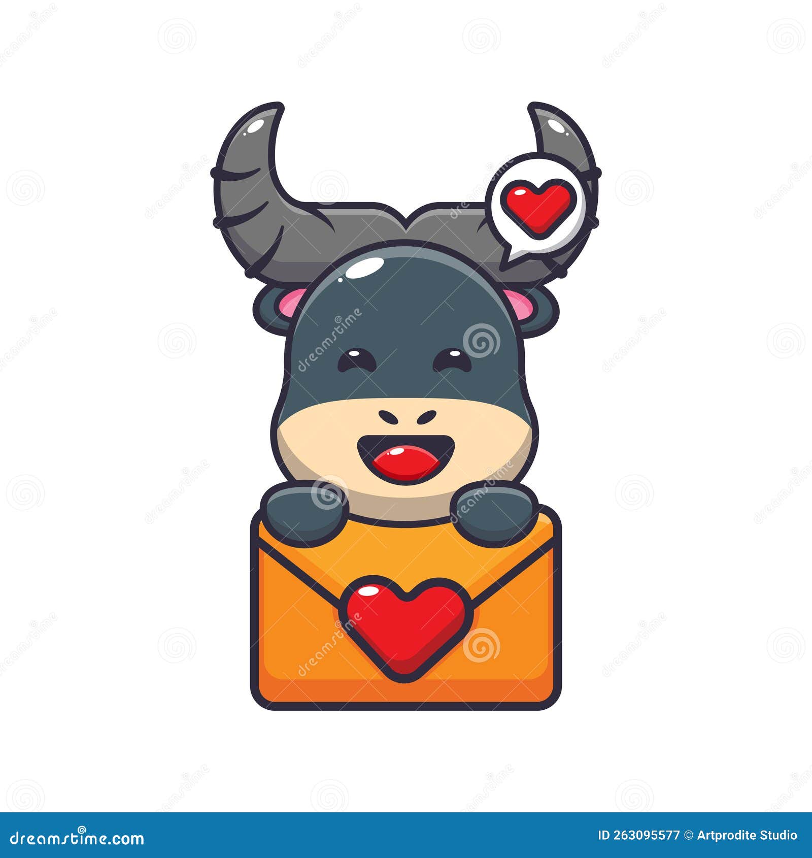 Cute Buffalo Cartoon Character with Love Message. Stock Vector ...