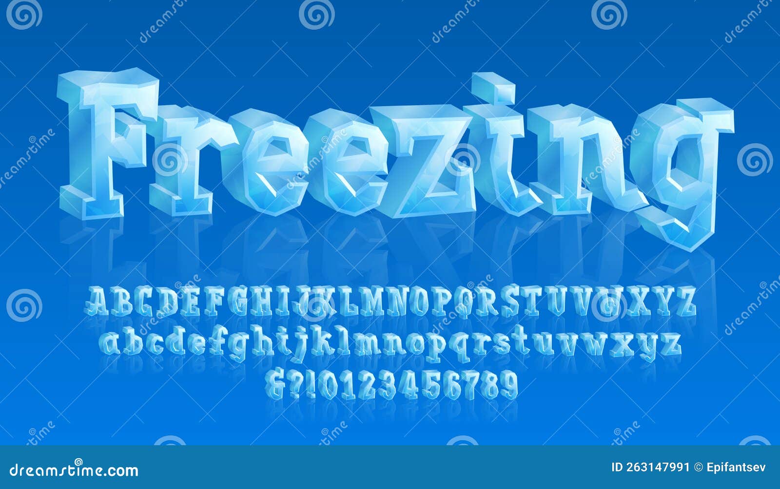 Freezing Alphabet Font. 3D Cartoon Ice Letters and Numbers with ...