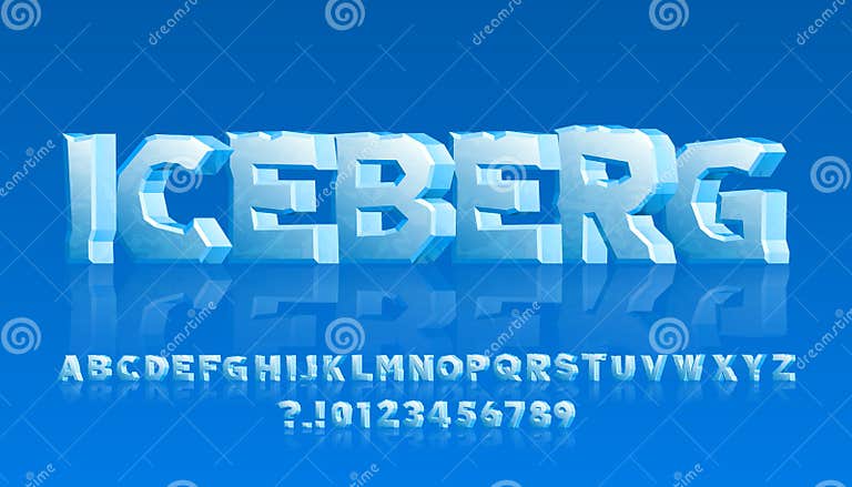 Iceberg Alphabet Font. 3D Cartoon Ice Letters and Numbers with ...
