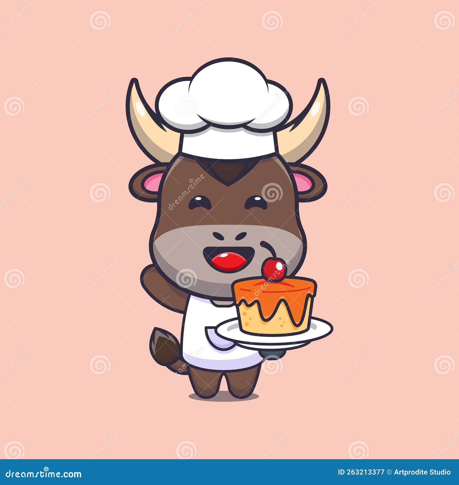 Chef Bull Cartoon Character With Burger Food Logo Vector Illustration ...