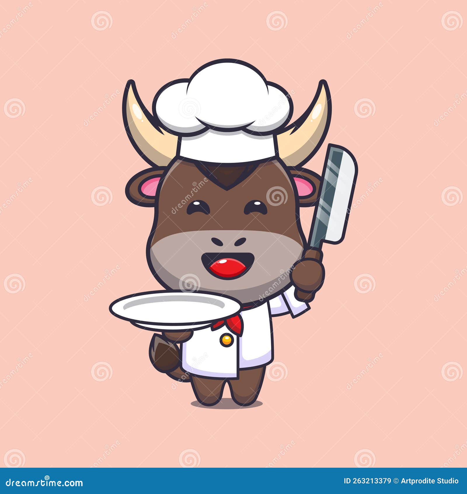 Chef Bull Cartoon Character With Burger Food Logo Vector Illustration ...
