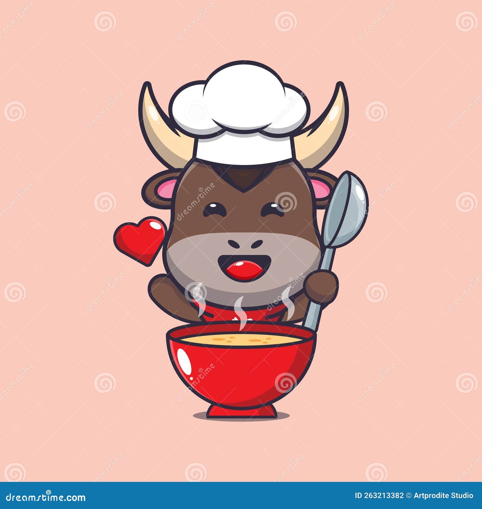 Chef Bull Cartoon Character With Burger Food Logo Vector Illustration ...