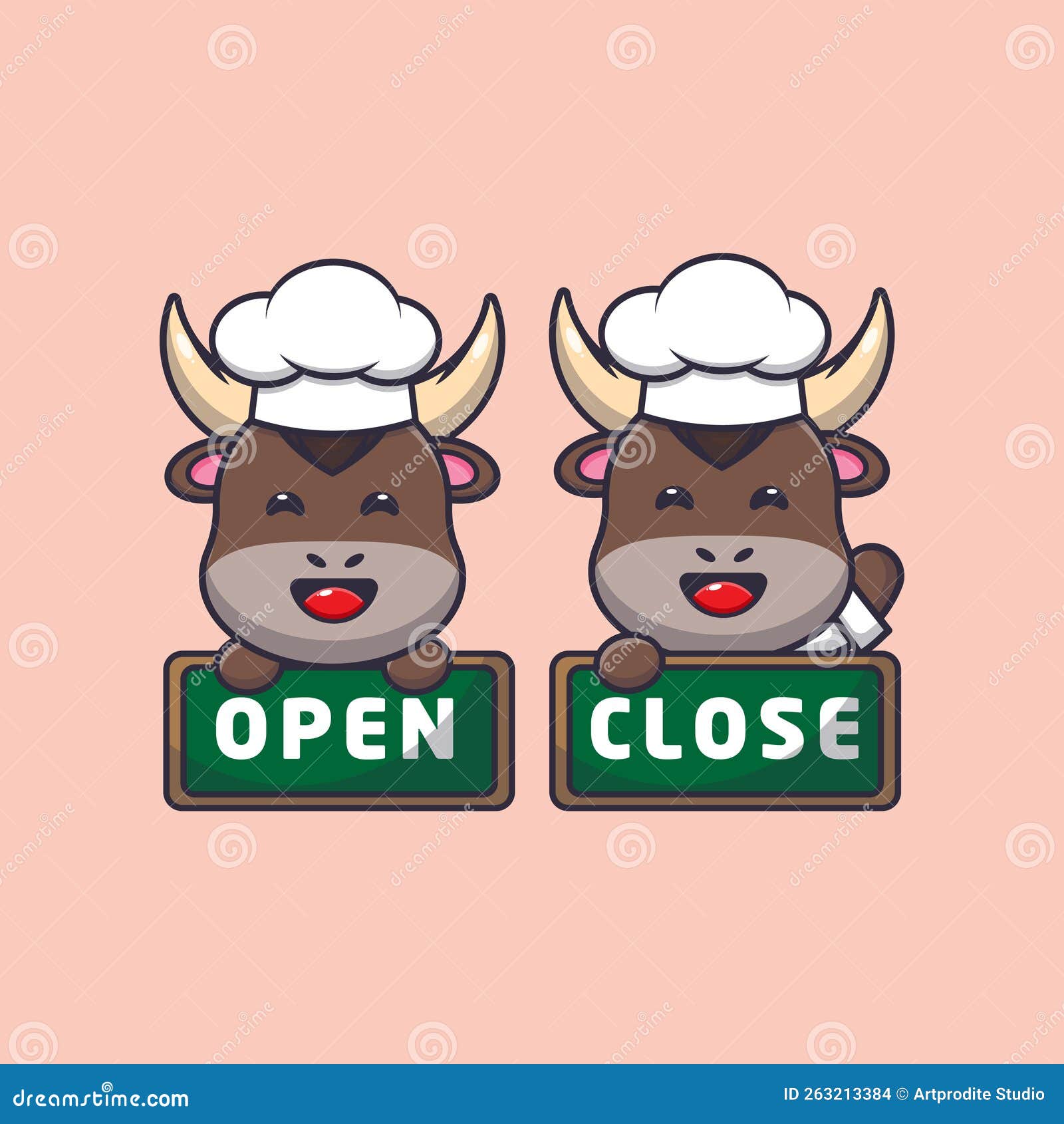 Chef Bull Cartoon Character With Burger Food Logo Vector Illustration ...