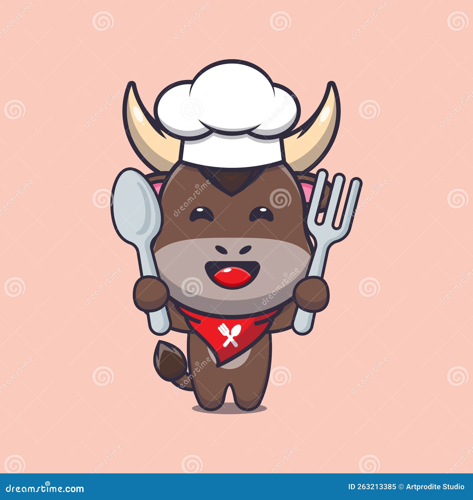 Chef Bull Cartoon Character With Burger Food Logo Vector Illustration ...