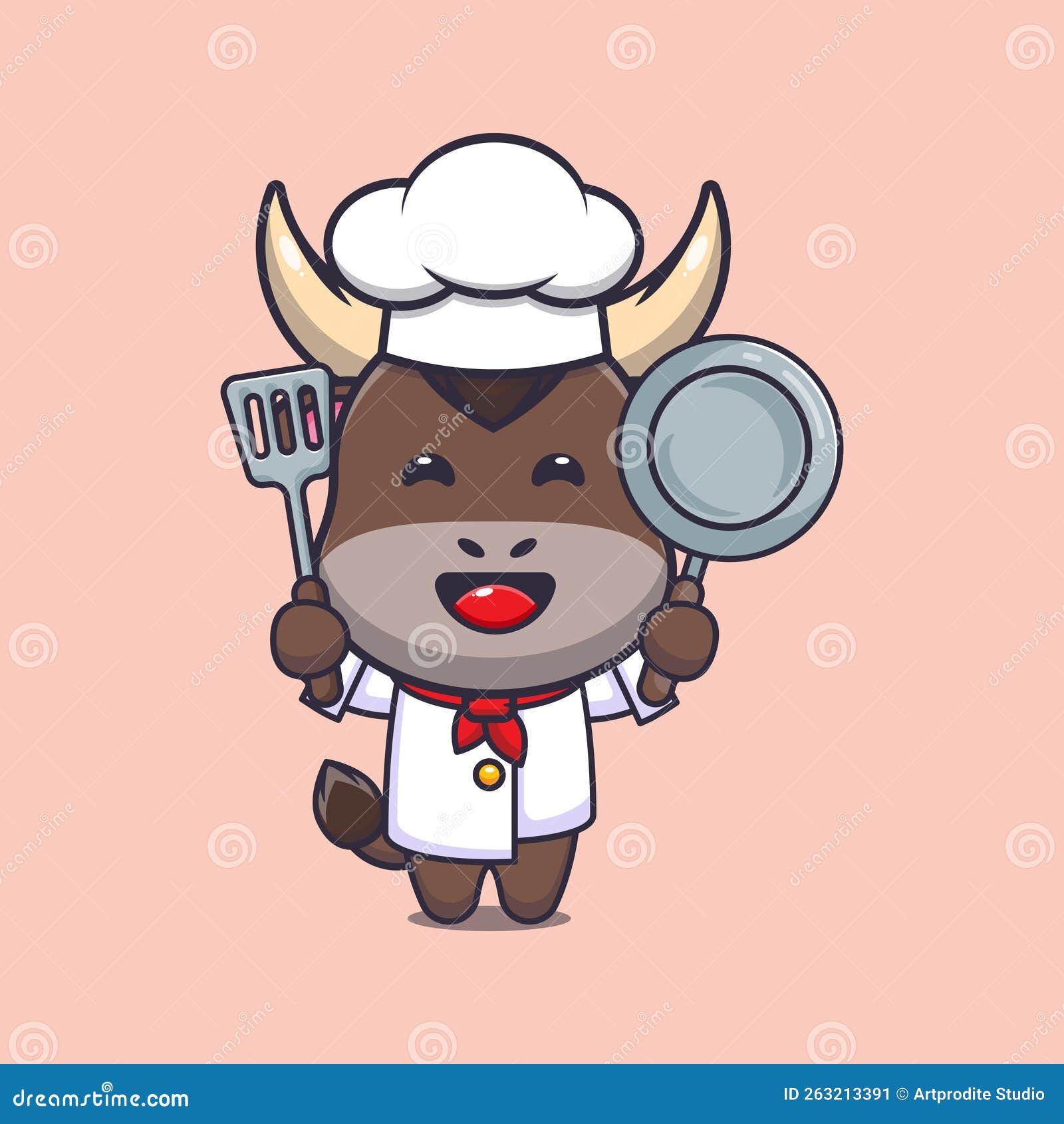 Chef Bull Cartoon Character With Burger Food Logo Vector Illustration ...