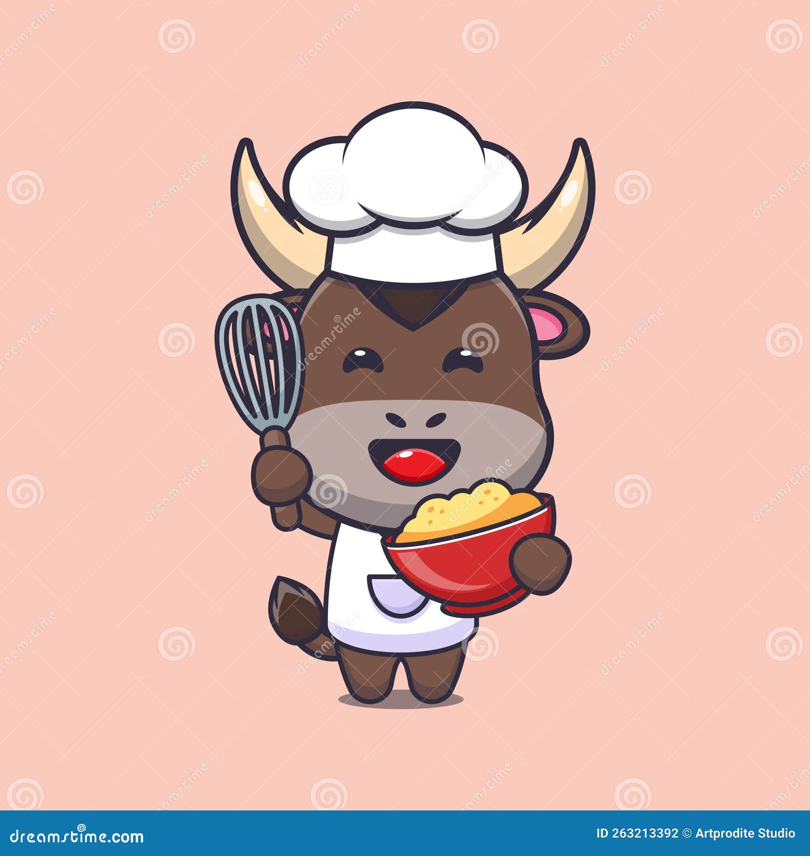 Chef Bull Cartoon Character With Burger Food Logo Vector Illustration ...