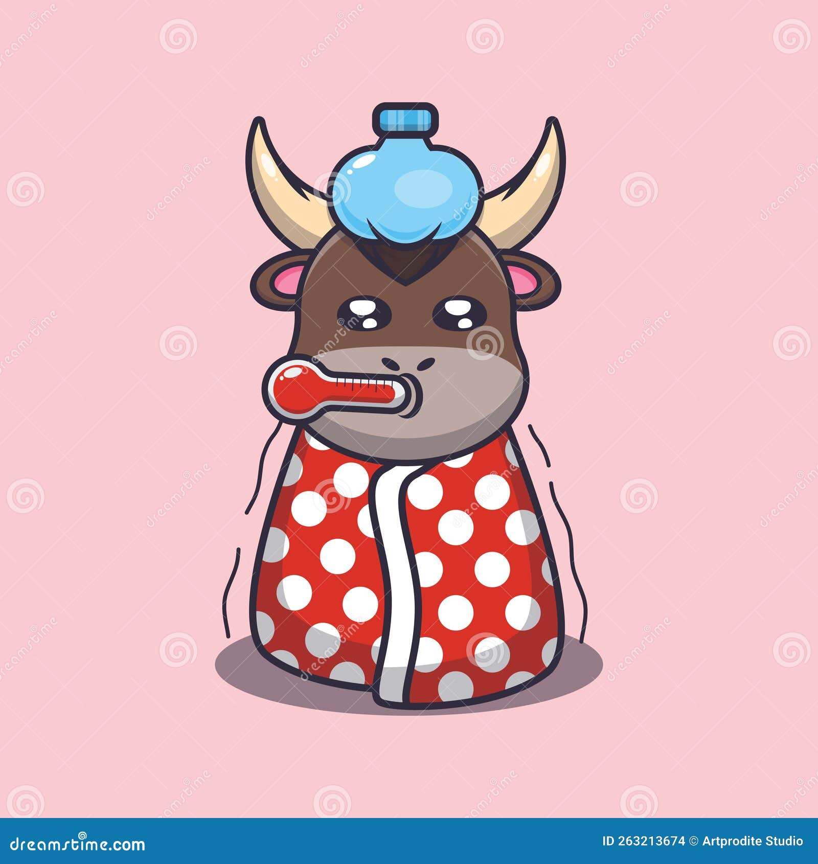 Cute bull is sick. stock vector. Illustration of vector - 263213674