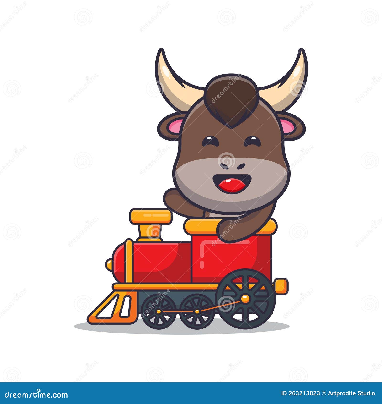 Cute Bull Mascot Cartoon Character Ride on Train. Stock Vector ...