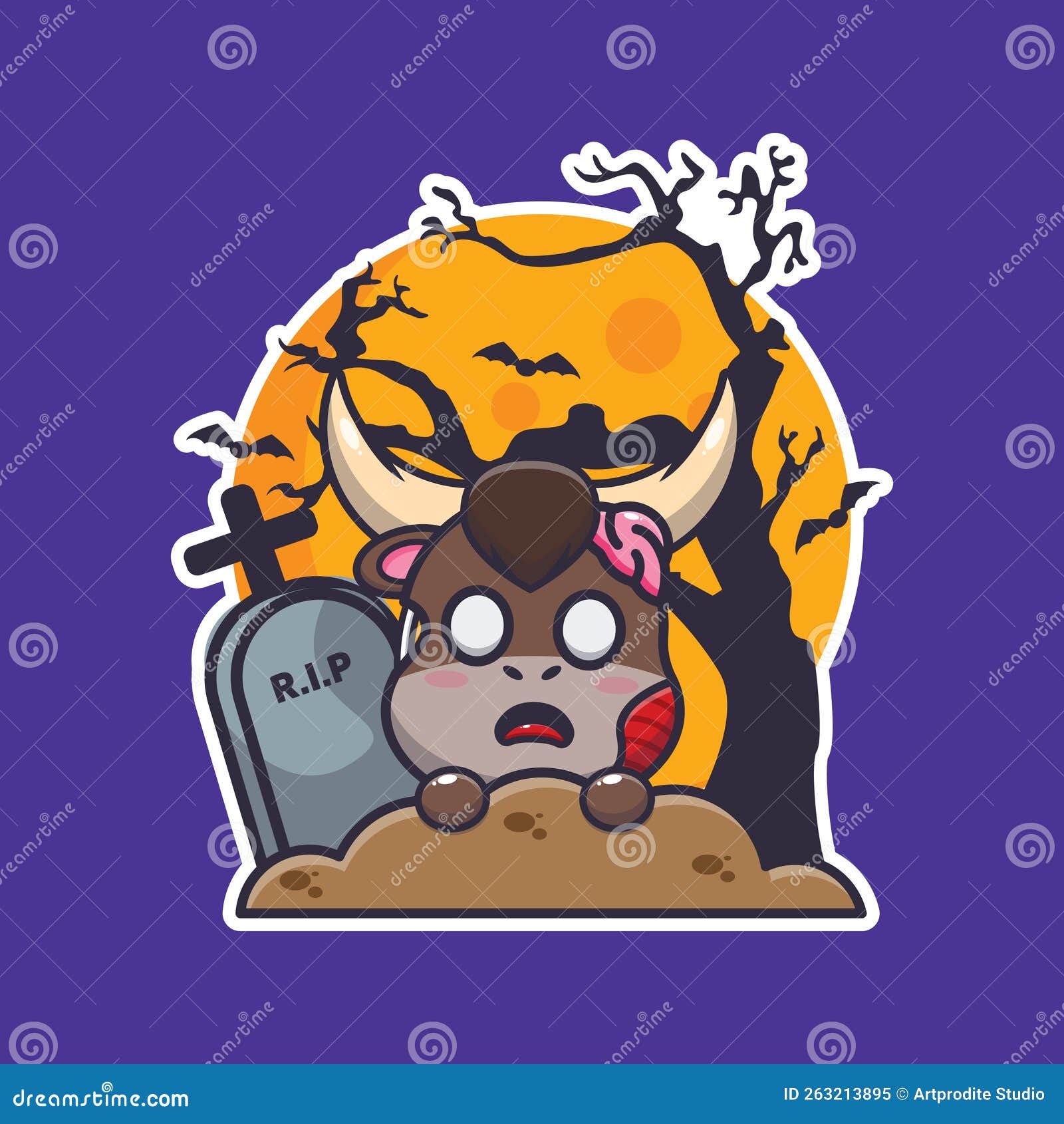 Zombie Bull Rise from Graveyard in Halloween Day Stock Vector ...