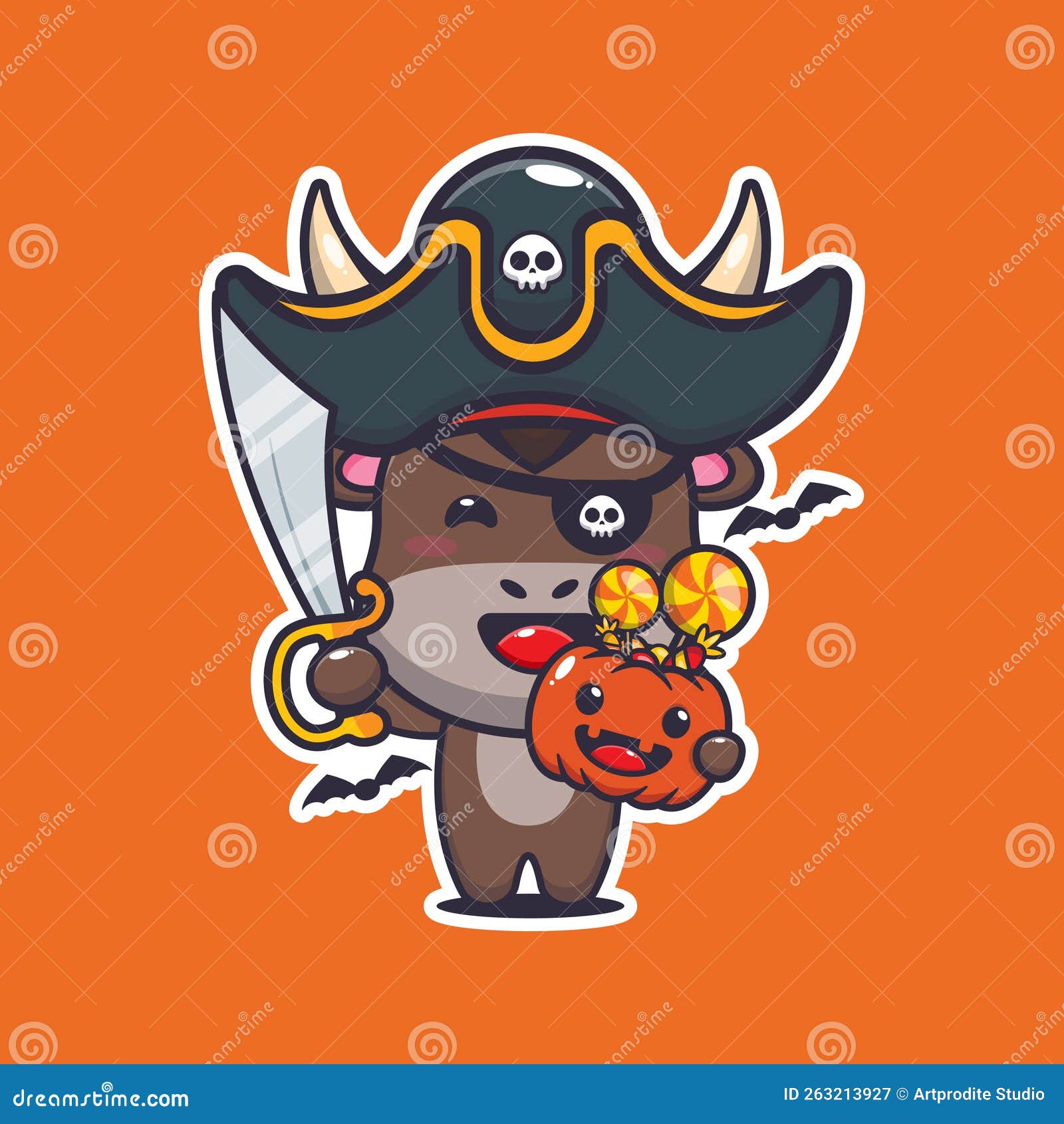 Pirates Bull in Halloween Day Stock Vector - Illustration of icon ...