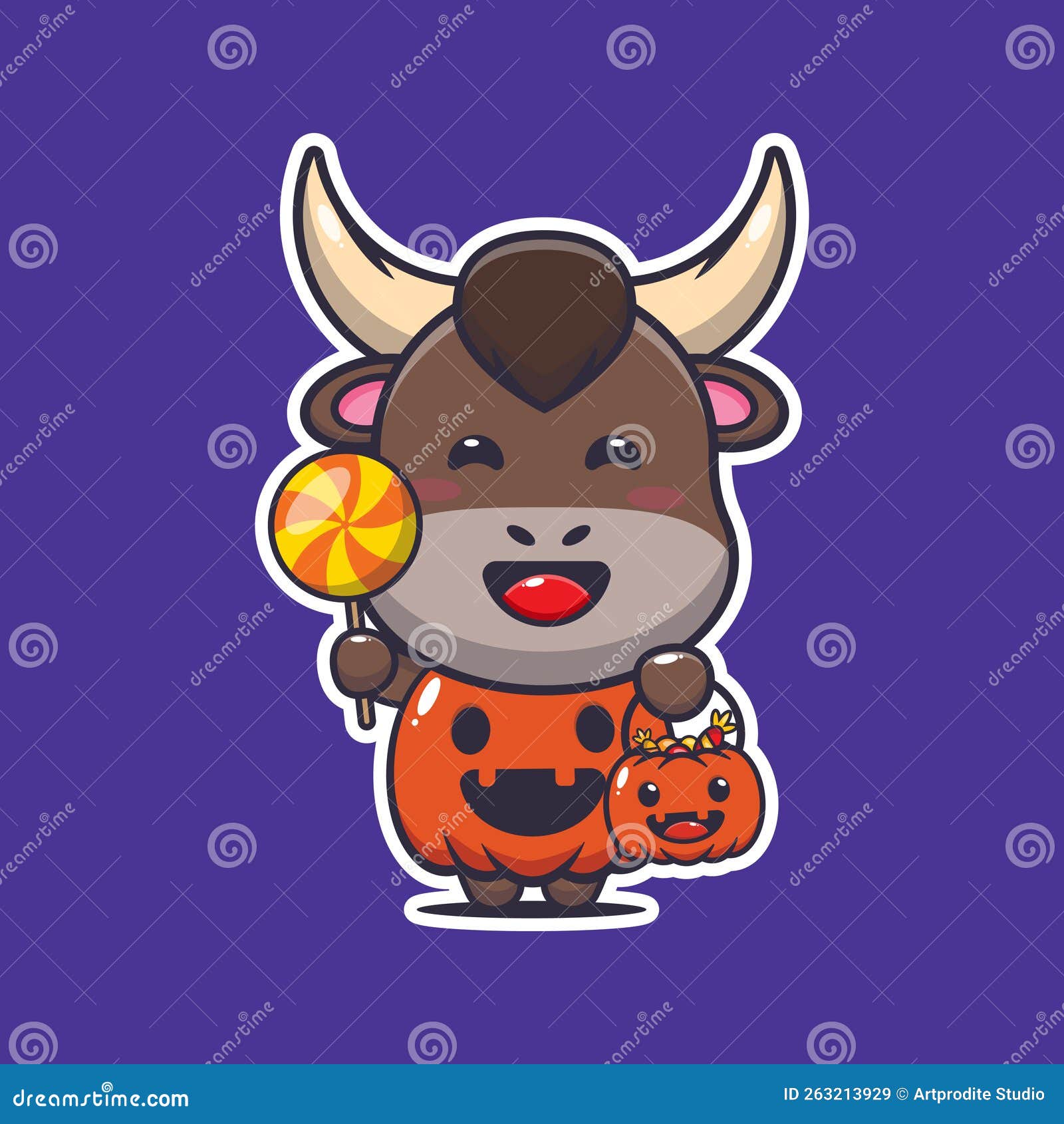 Bull with Halloween Pumpkin Costume Stock Vector - Illustration of wild ...