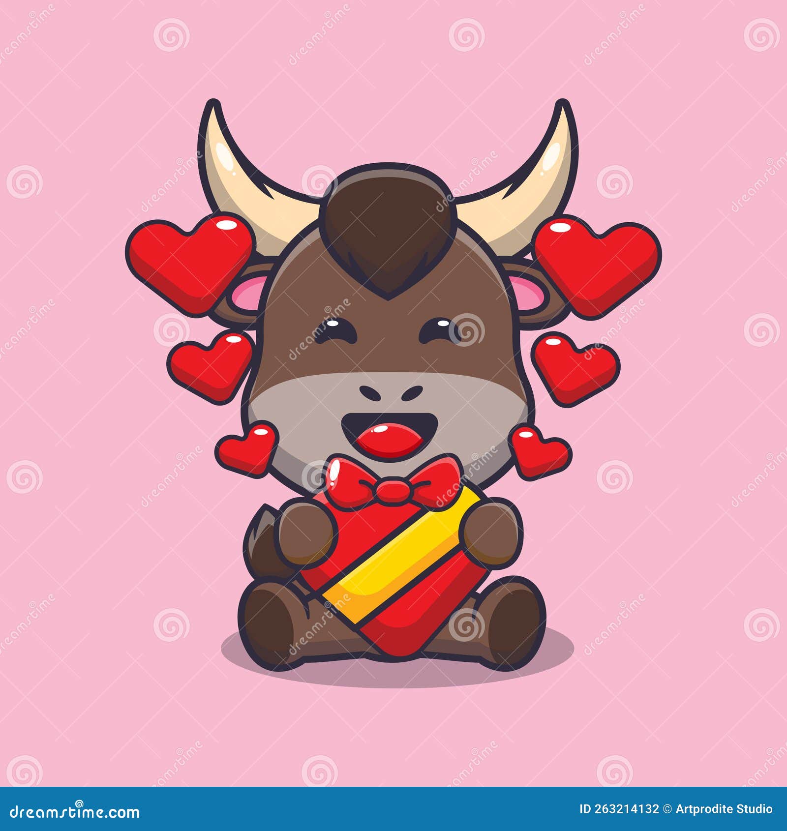 Cute Happy Bull Cartoon Character in Valentines Day. Stock Vector ...