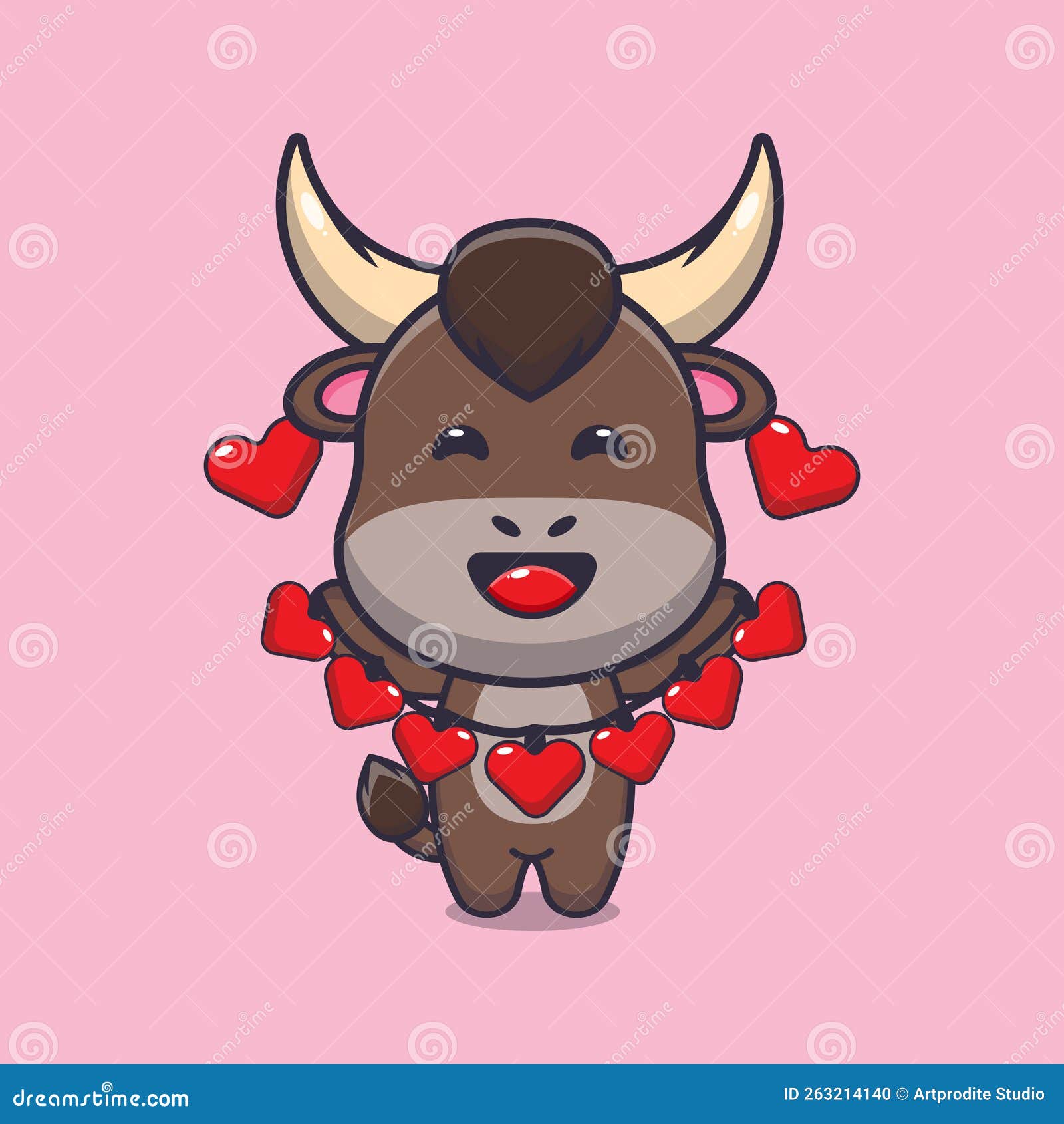 Cute Bull Cartoon Character Holding Love Decoration. Stock Vector ...