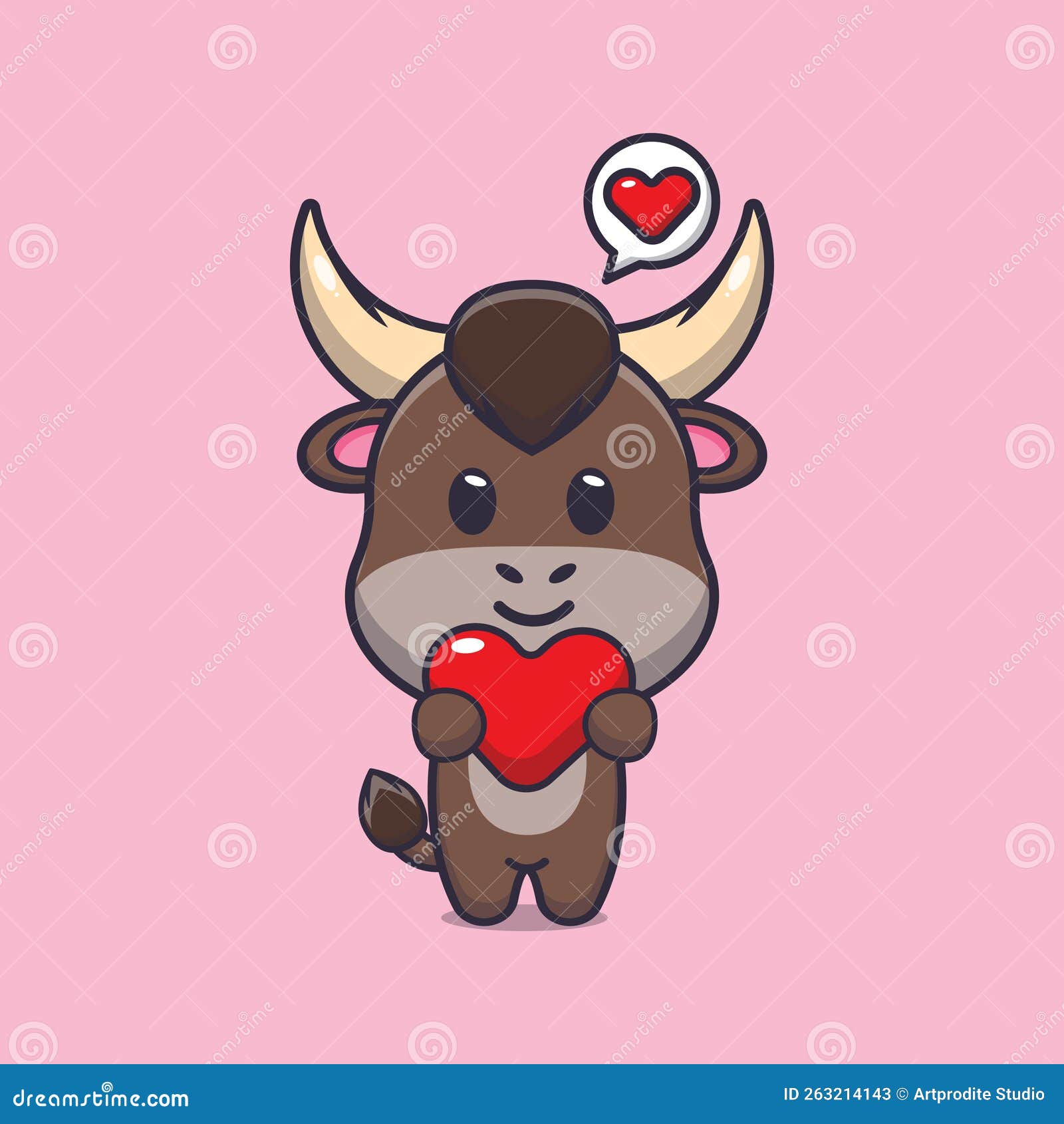 Cute Bull Cartoon Character Holding Love Heart. Stock Vector ...