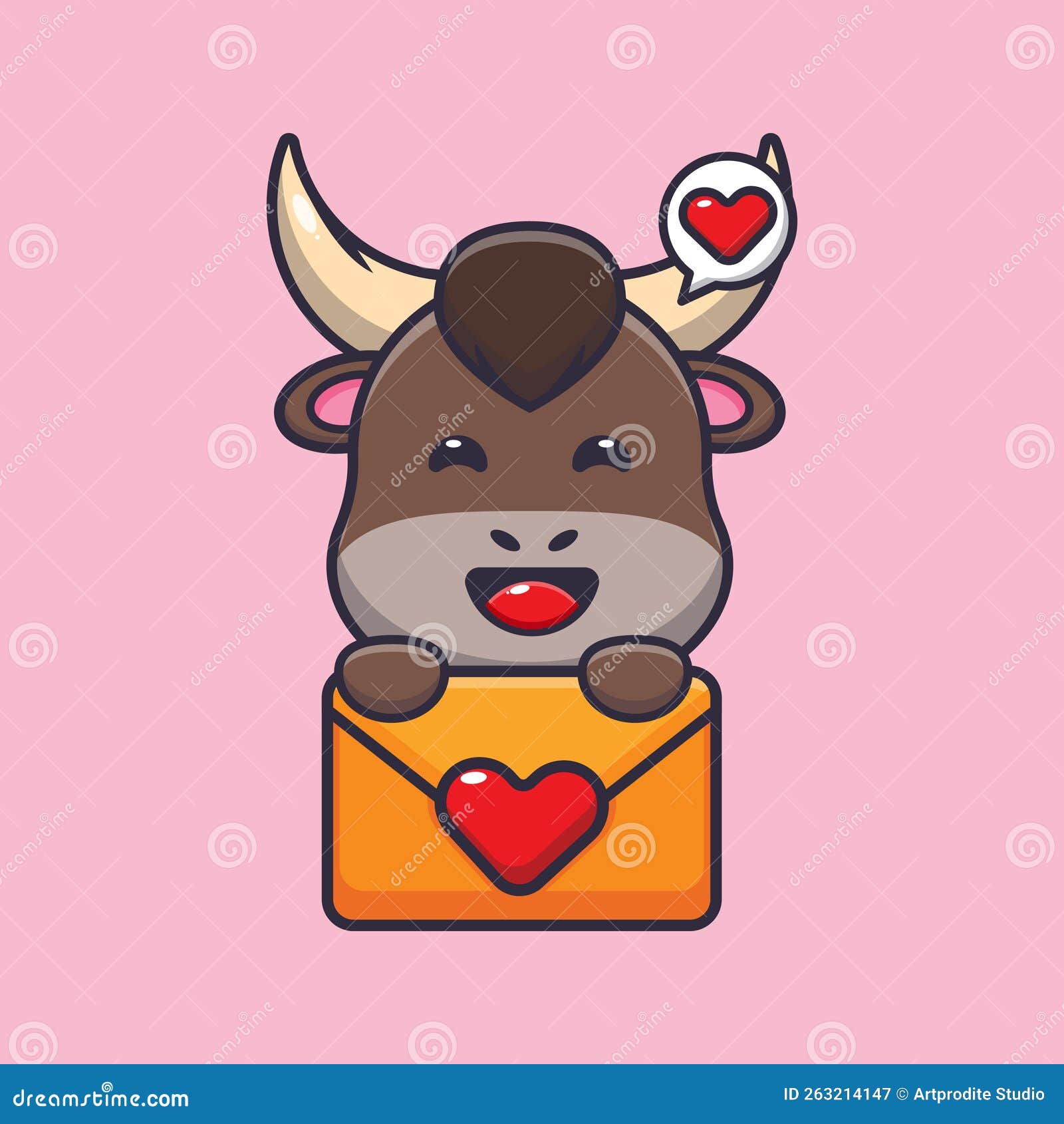 Cute Bull Cartoon Character with Love Message. Stock Vector ...