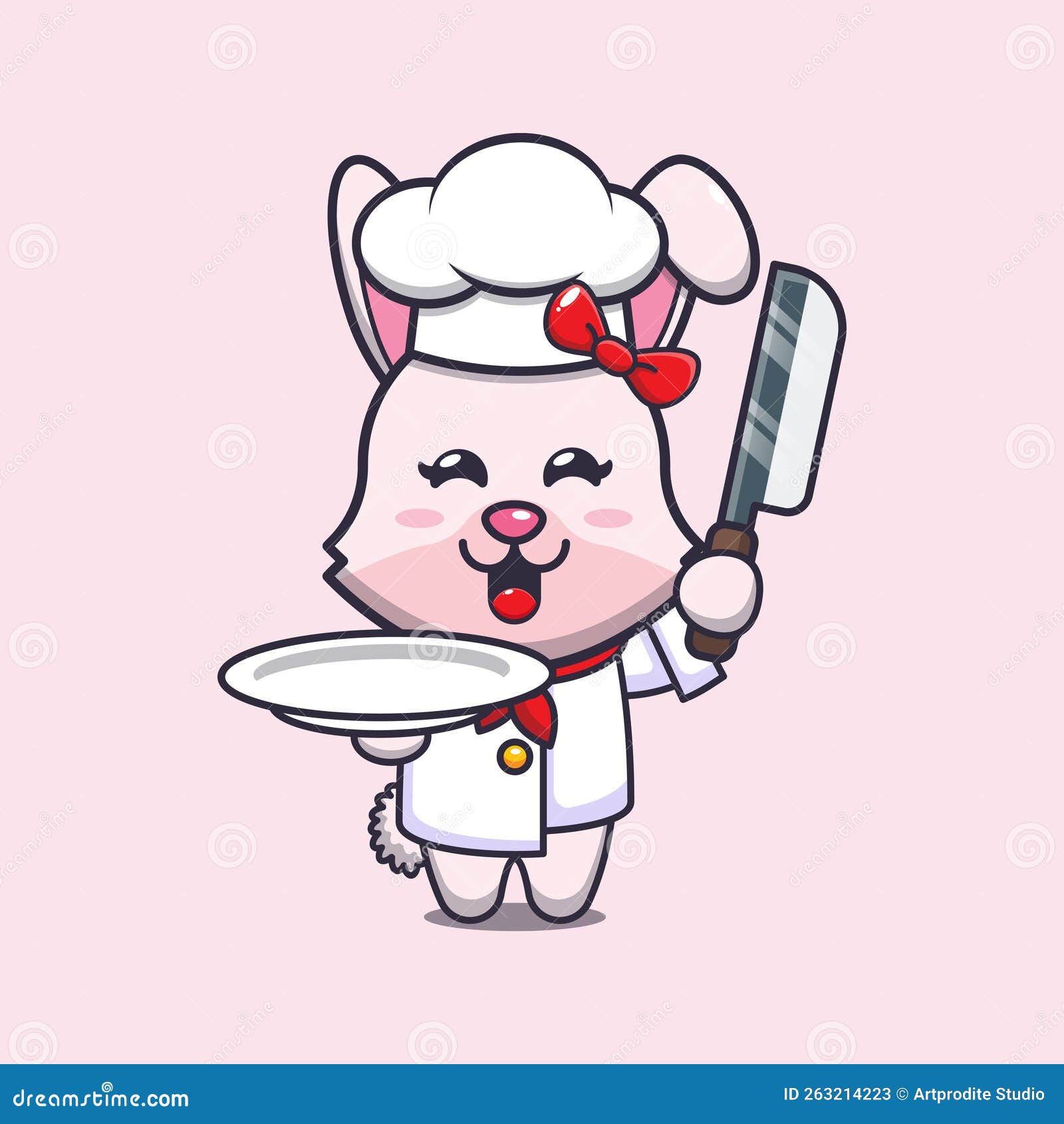 Cute Chef Bunny Mascot Cartoon Character with Knife and Plate. Stock ...