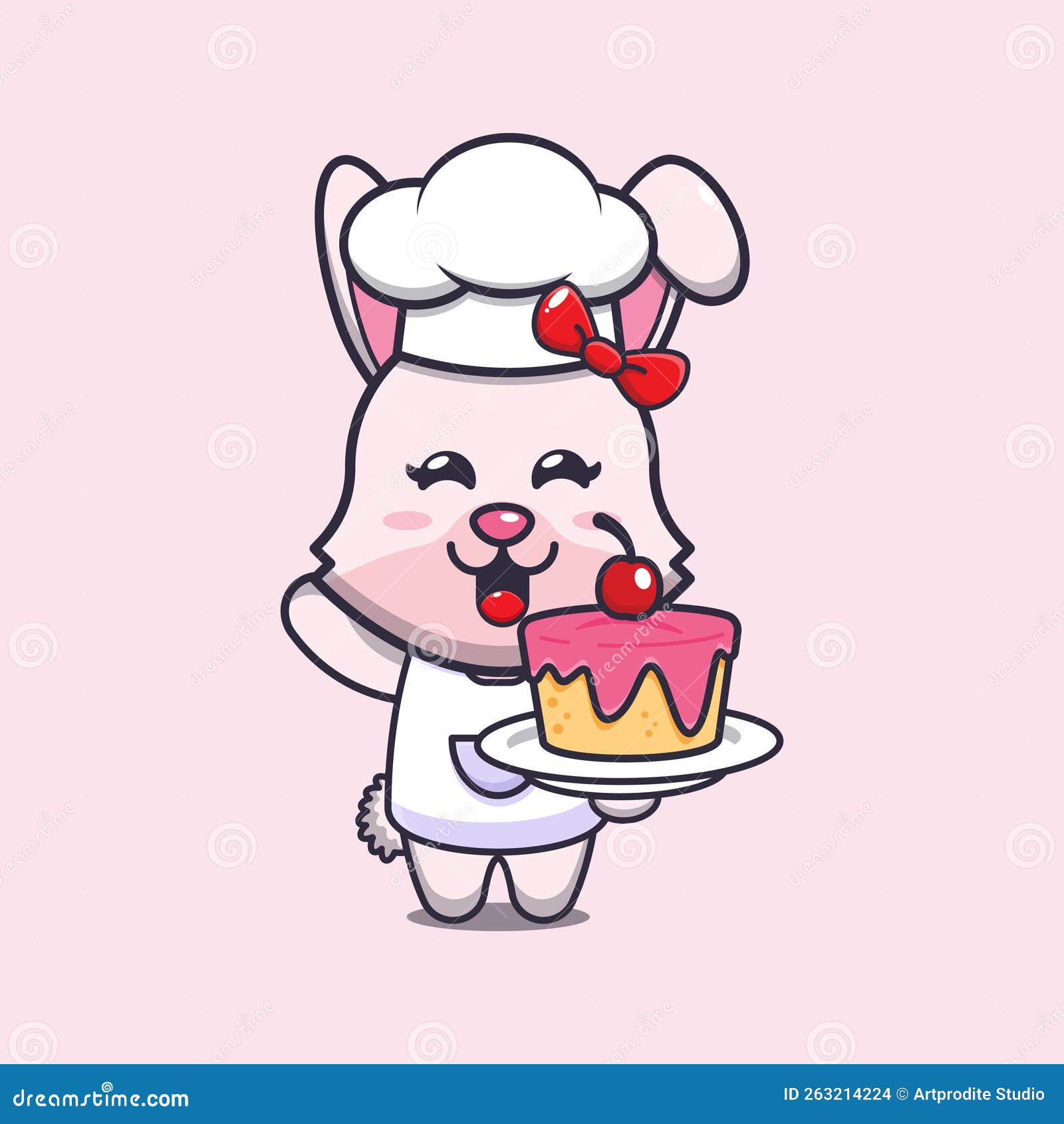 Cute Chef Bunny Mascot Cartoon Character with Cake. Stock Vector ...