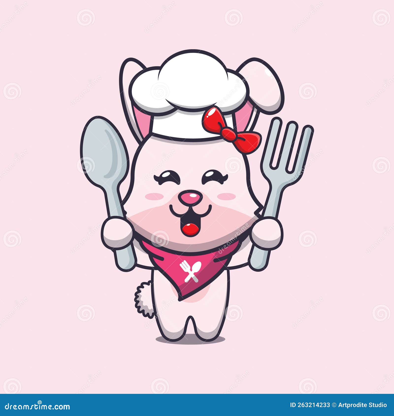 Cute Chef Bunny Mascot Cartoon Character Holding Spoon and Fork. Stock ...