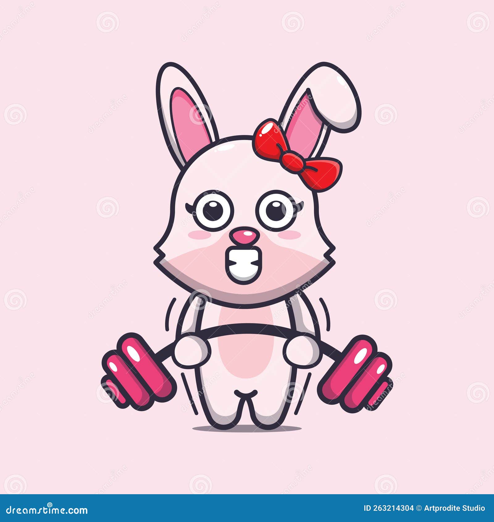 Cute Bunny Lifting Barbell. Stock Vector - Illustration of character ...