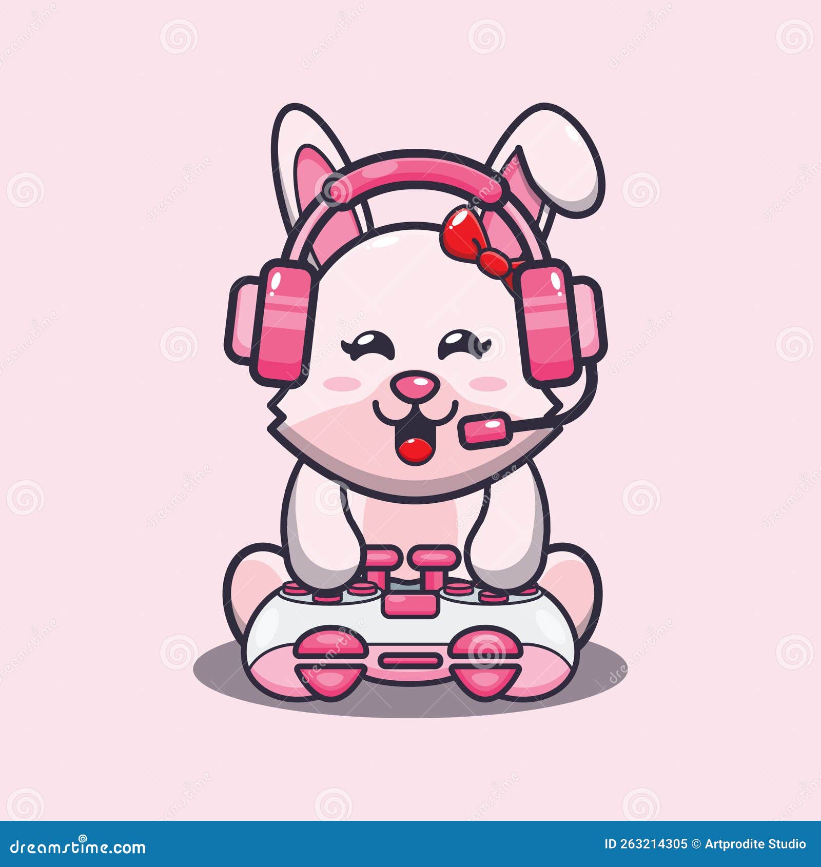 Cute bunny playing a game. stock vector. Illustration of colorful ...