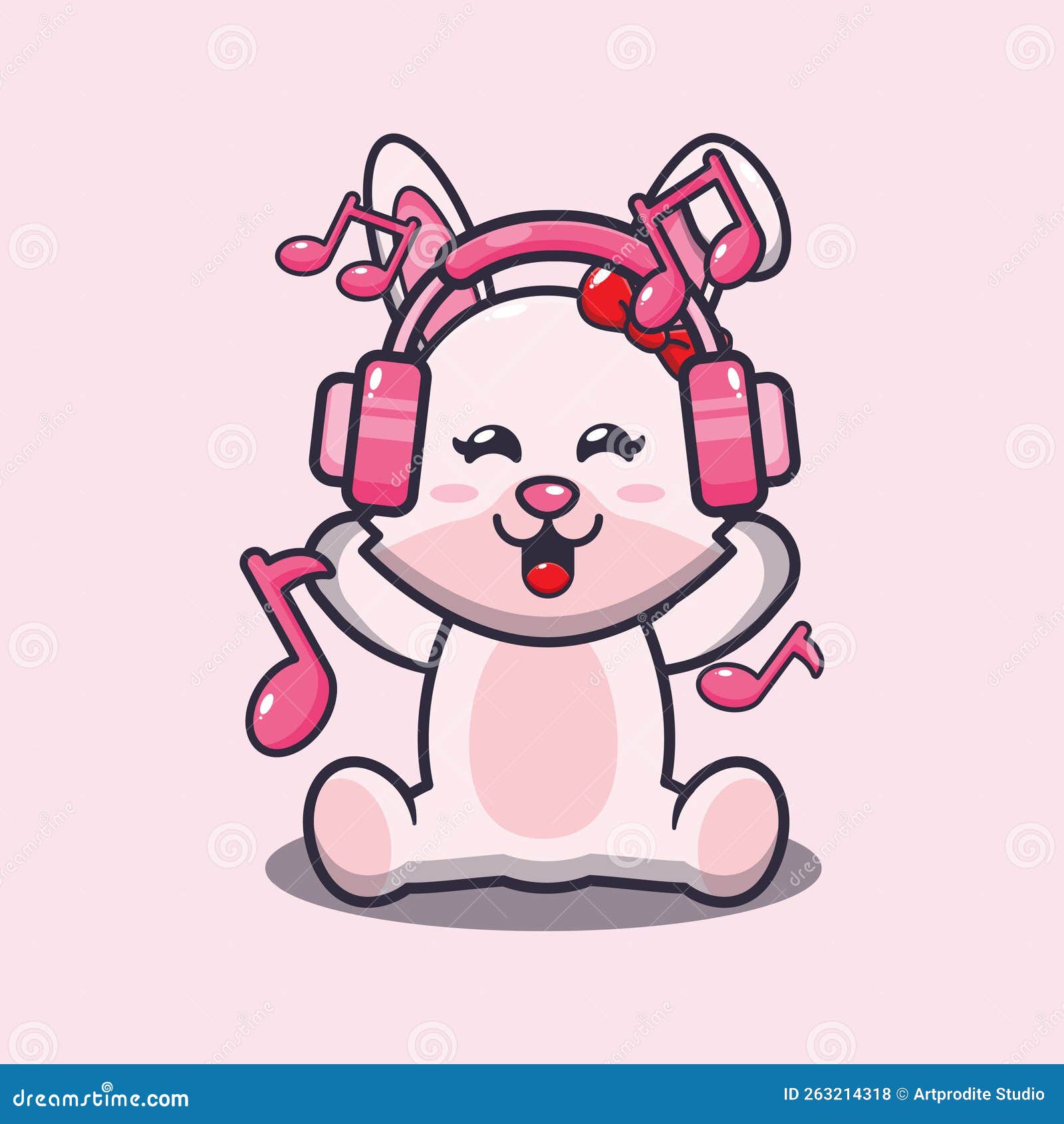 Cute Bunny Listening Music with Headphone. Stock Vector - Illustration ...