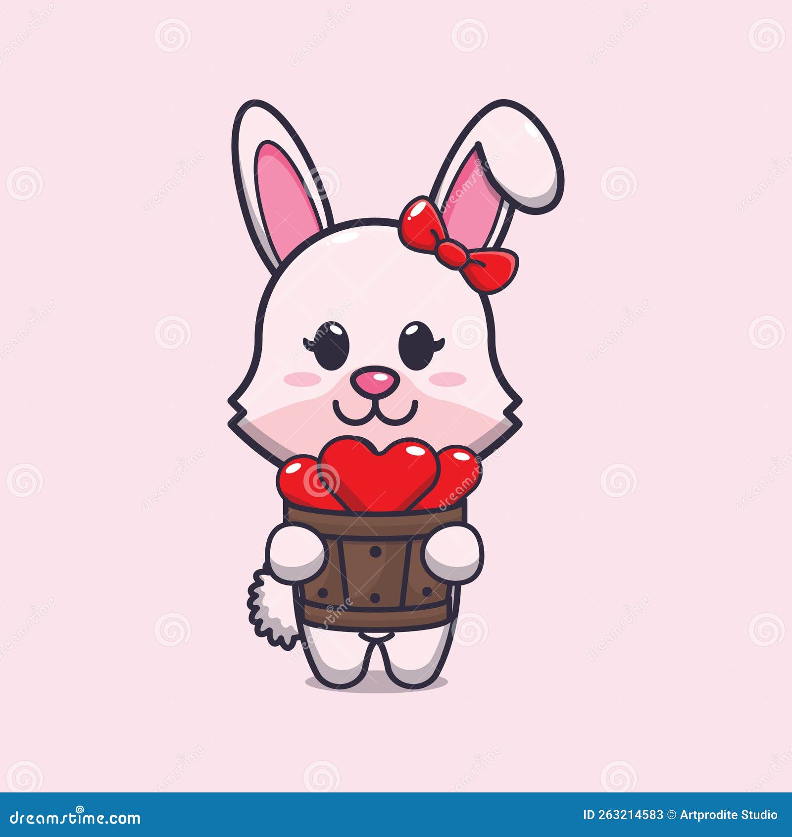 Cute Bunny Cartoon Character Holding Love in Wood Bucket. Stock Vector ...