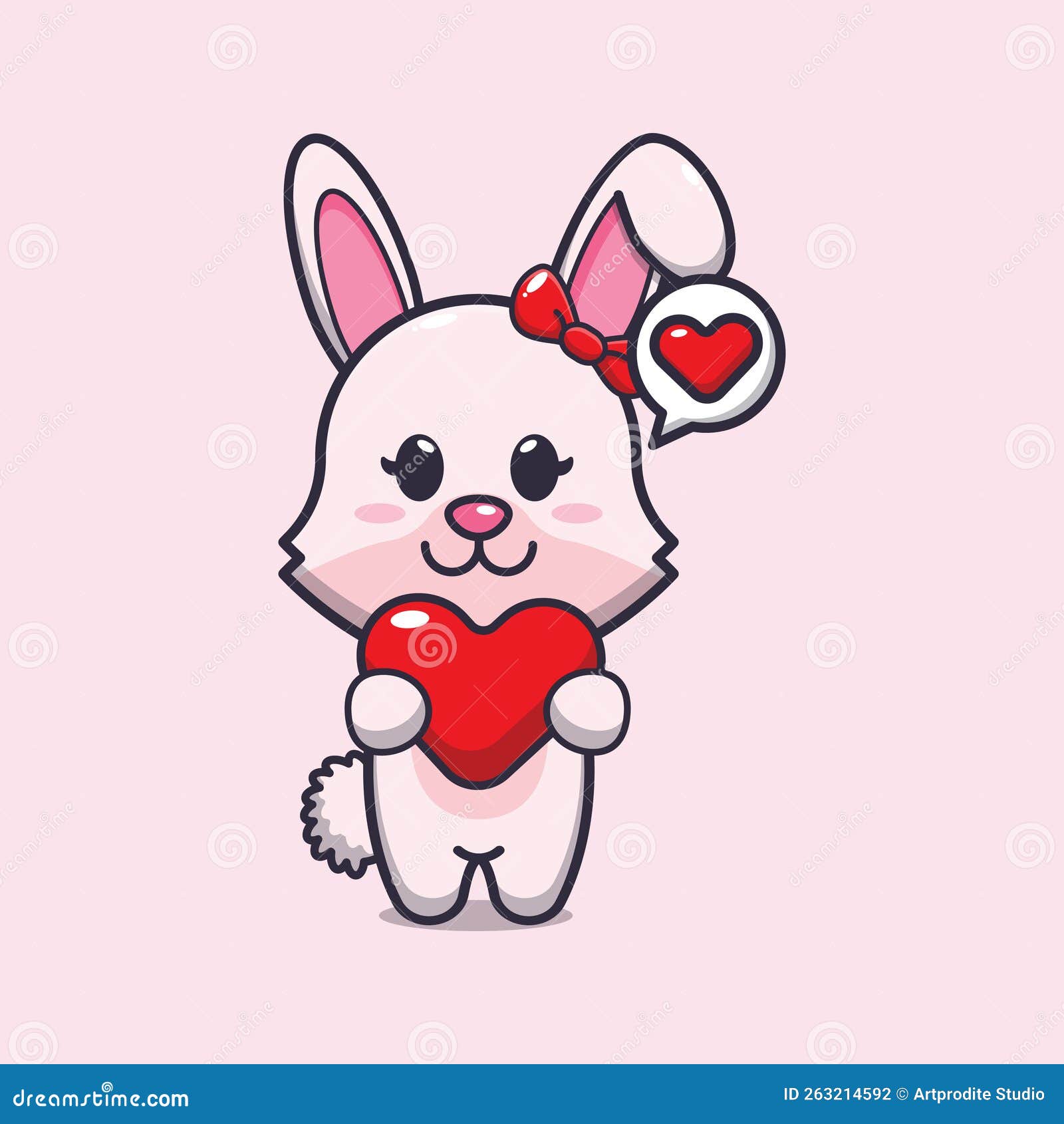 Cute Bunny Cartoon Character Holding Love Heart in Valentines Day ...