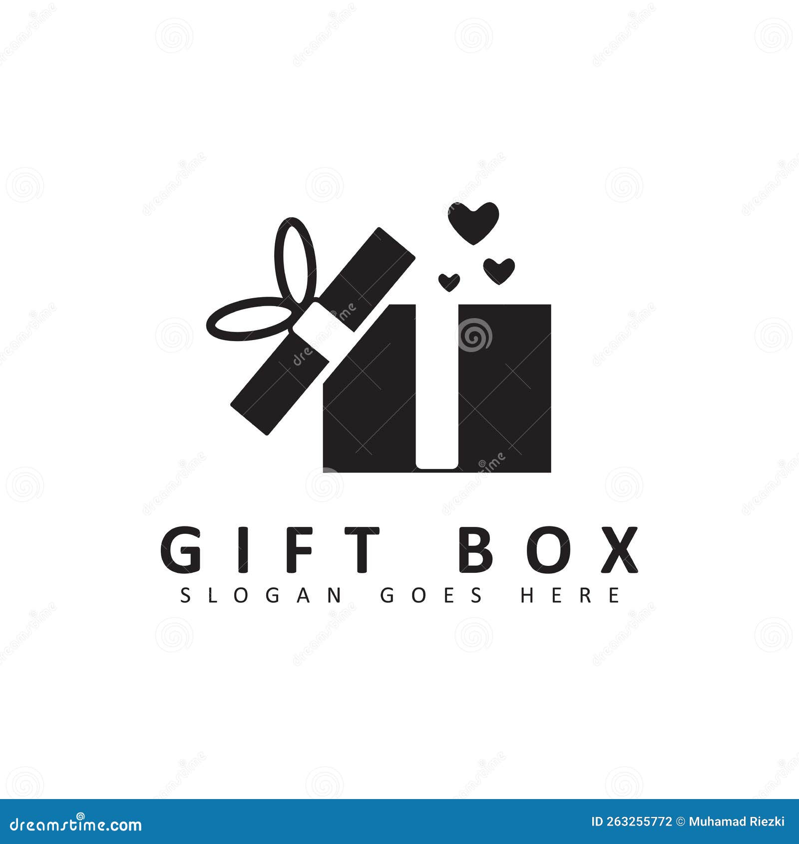 Gift Box Logo with Open Box Cover Style and Heart. Icon Vector ...