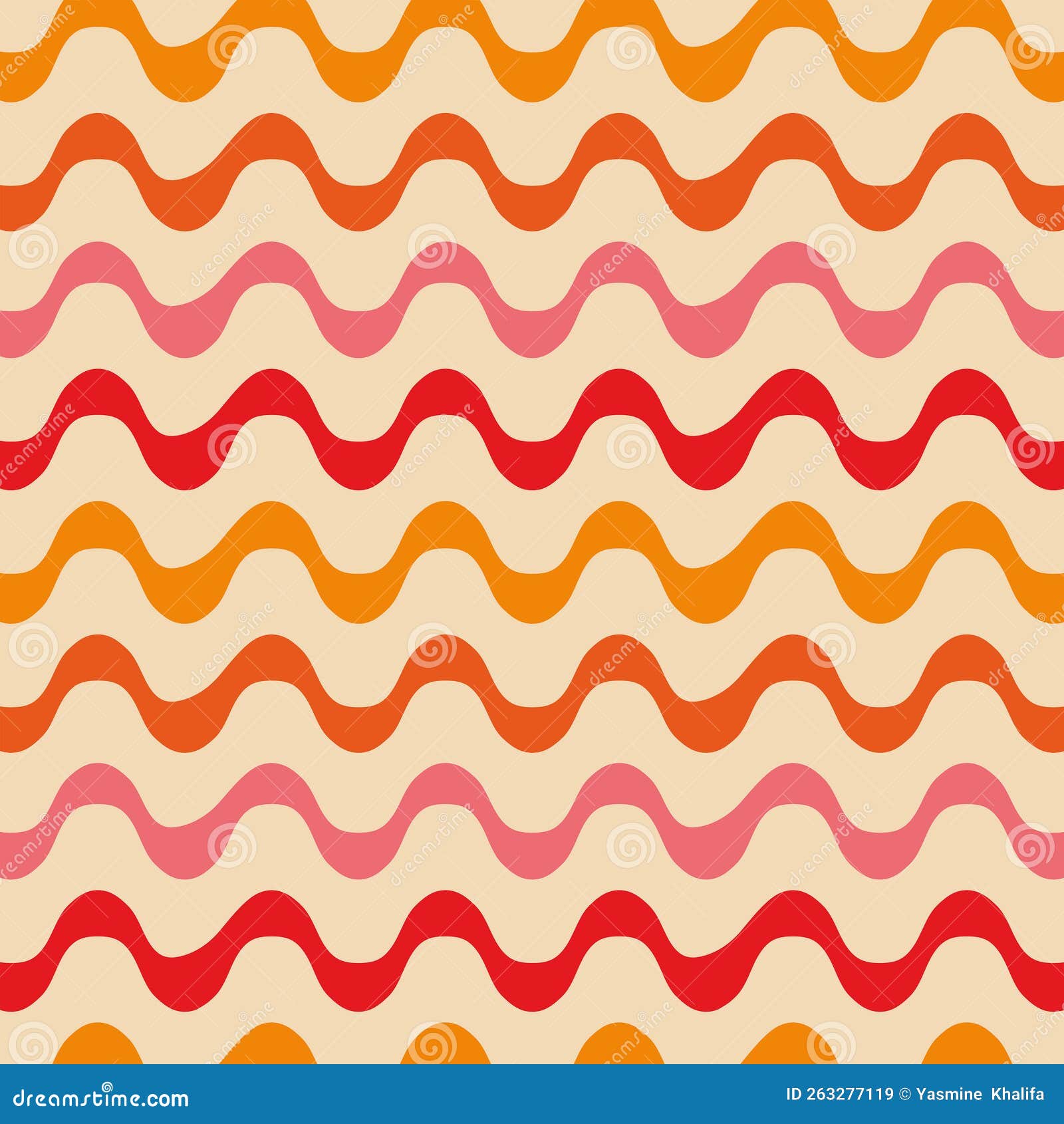 Abstract Retro Funky Waves Seamless Pattern in Pink, Orange , Red and ...