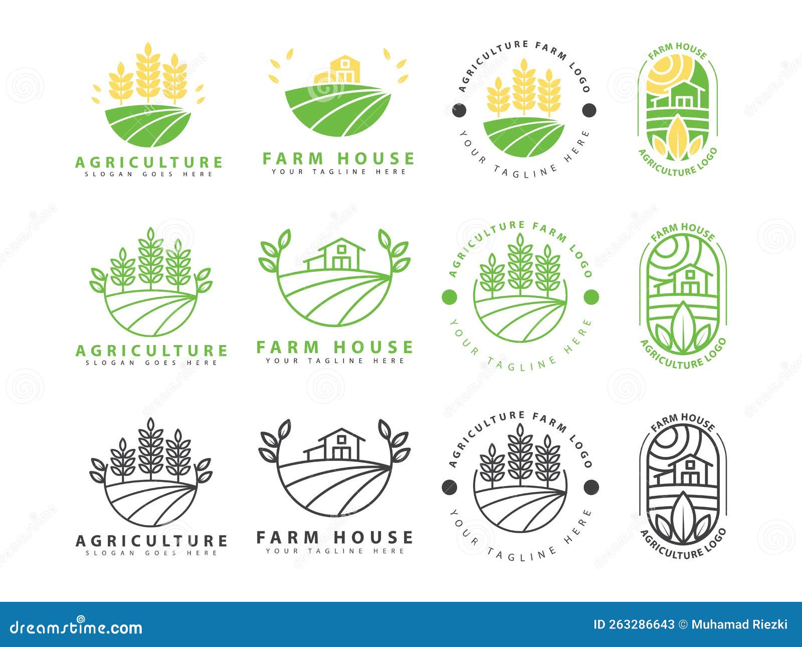 Agriculture Logo Set, Farming Icons, Farming Land, Crop Field, Meadow ...