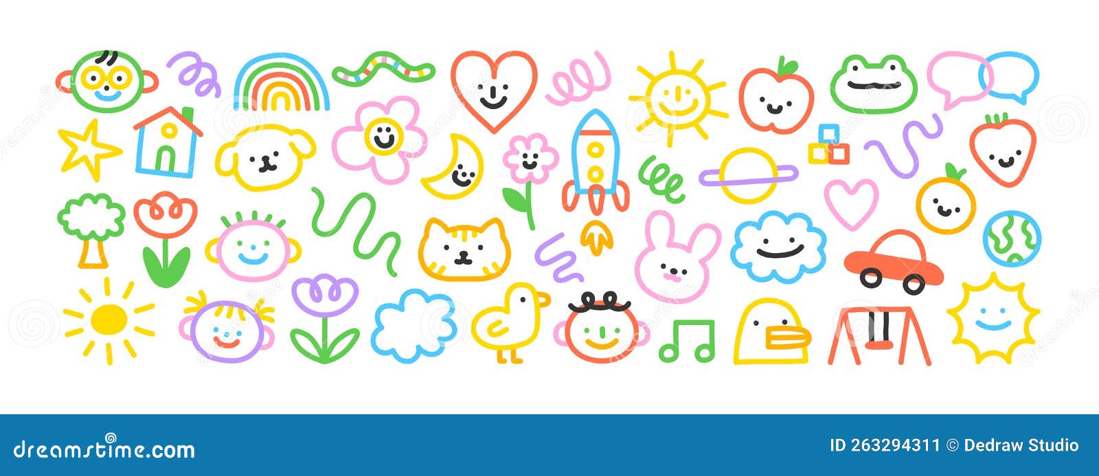 Colorful Children Cartoon Icon Collection Stock Vector - Illustration ...