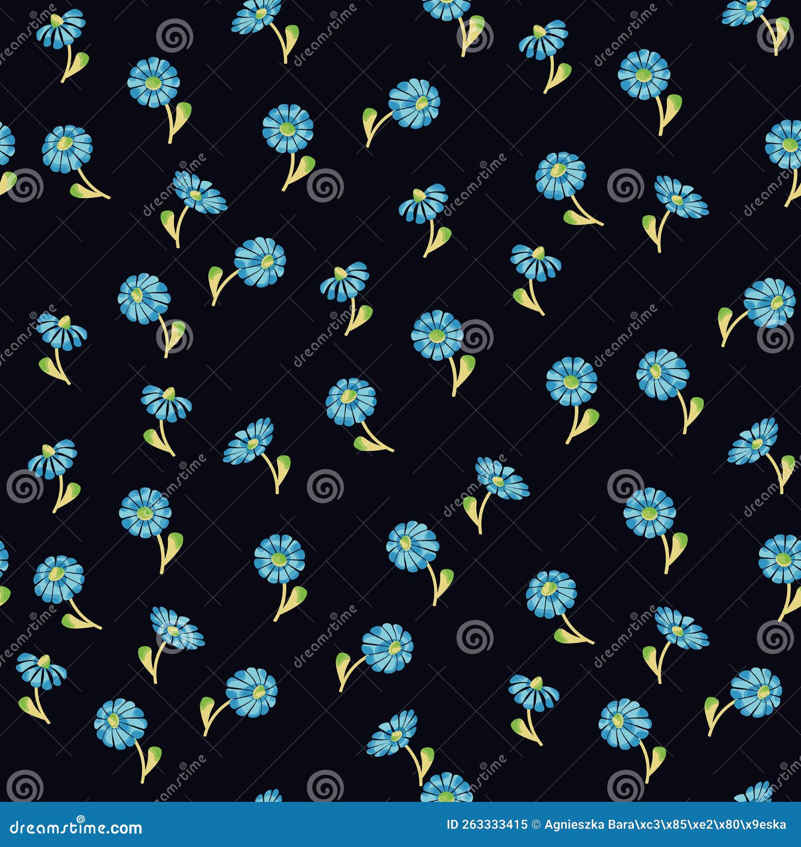 Modern Blue Colorful Floral Vector Seamless Pattern. Stock Vector ...