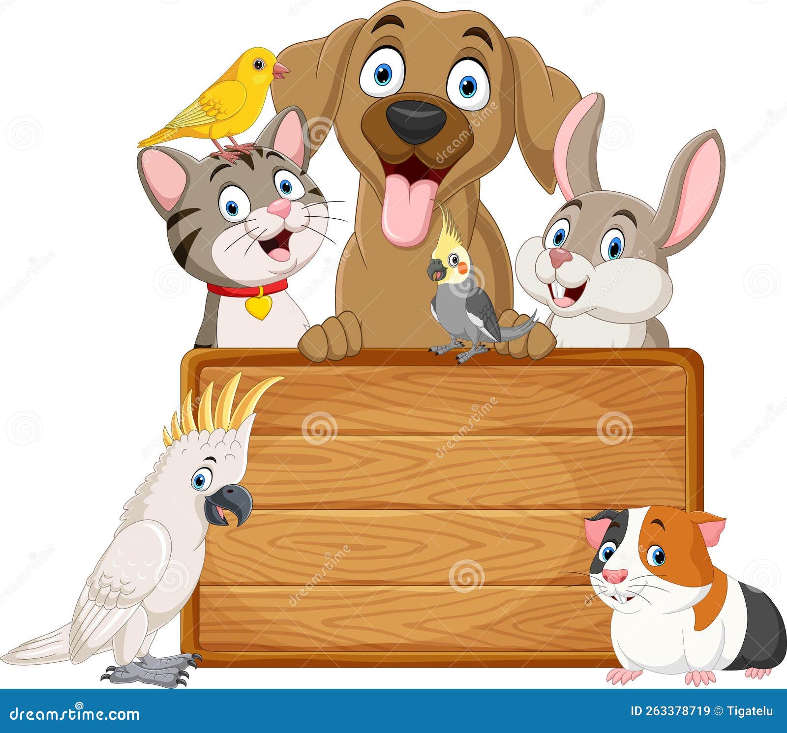 Cute Cartoon Pets Collection with Blank Board Sign Stock Vector ...