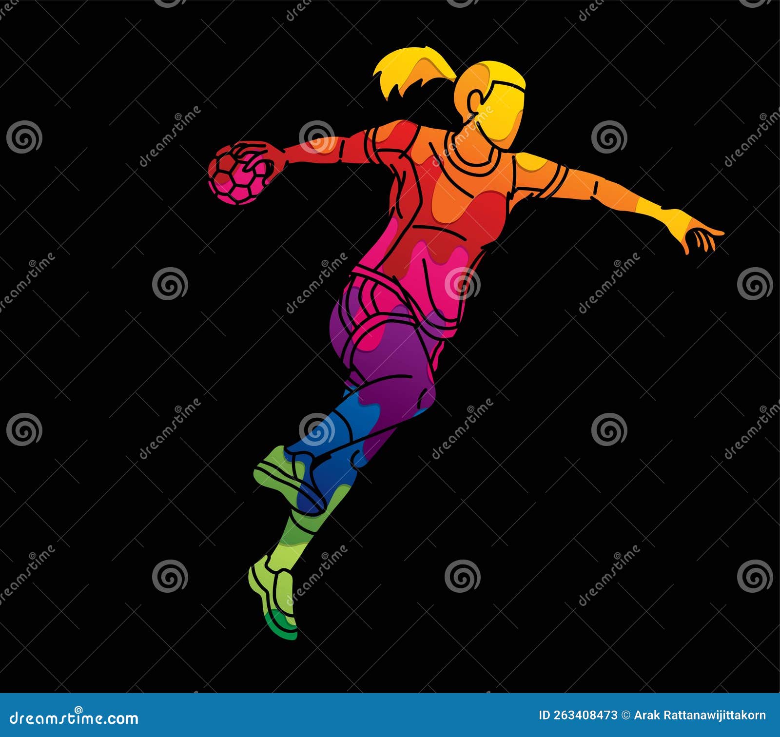 Handball Sport Female Player Action Cartoon Graphic Vector Stock Vector ...