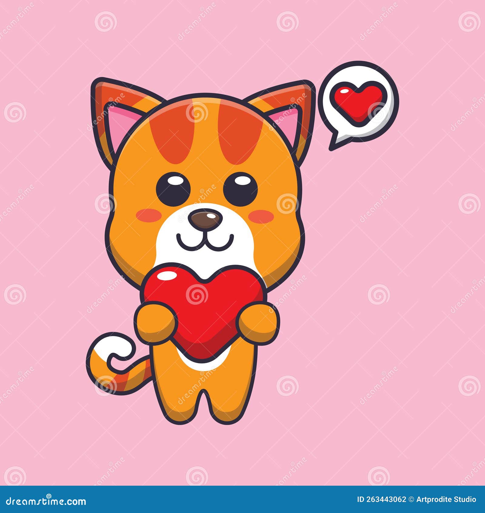 Cute Cat Cartoon Character Holding Love Heart. Stock Vector ...