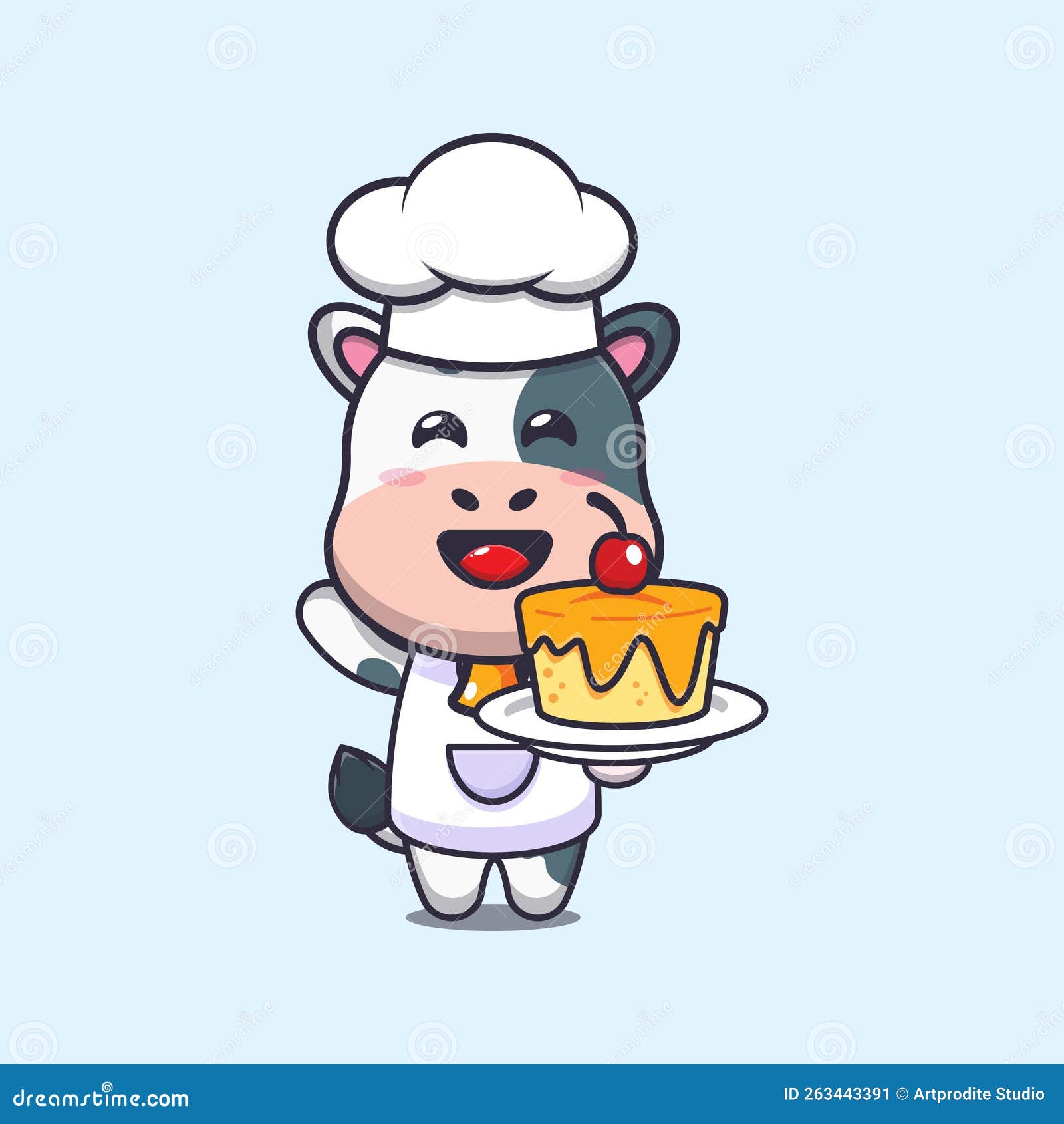 Cute Chef Cow Mascot Cartoon Character with Cake. Stock Vector ...