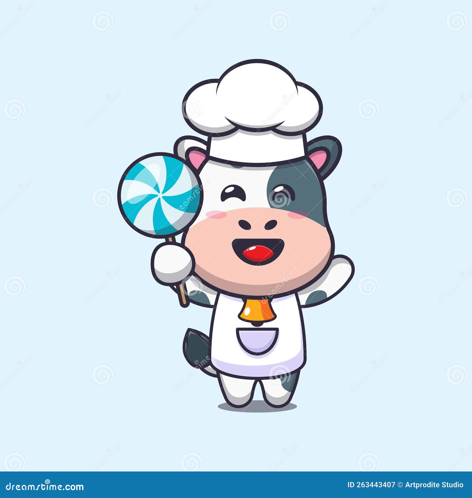 Cute Chef Cow Mascot Cartoon Character Holding Candy. Stock Vector ...