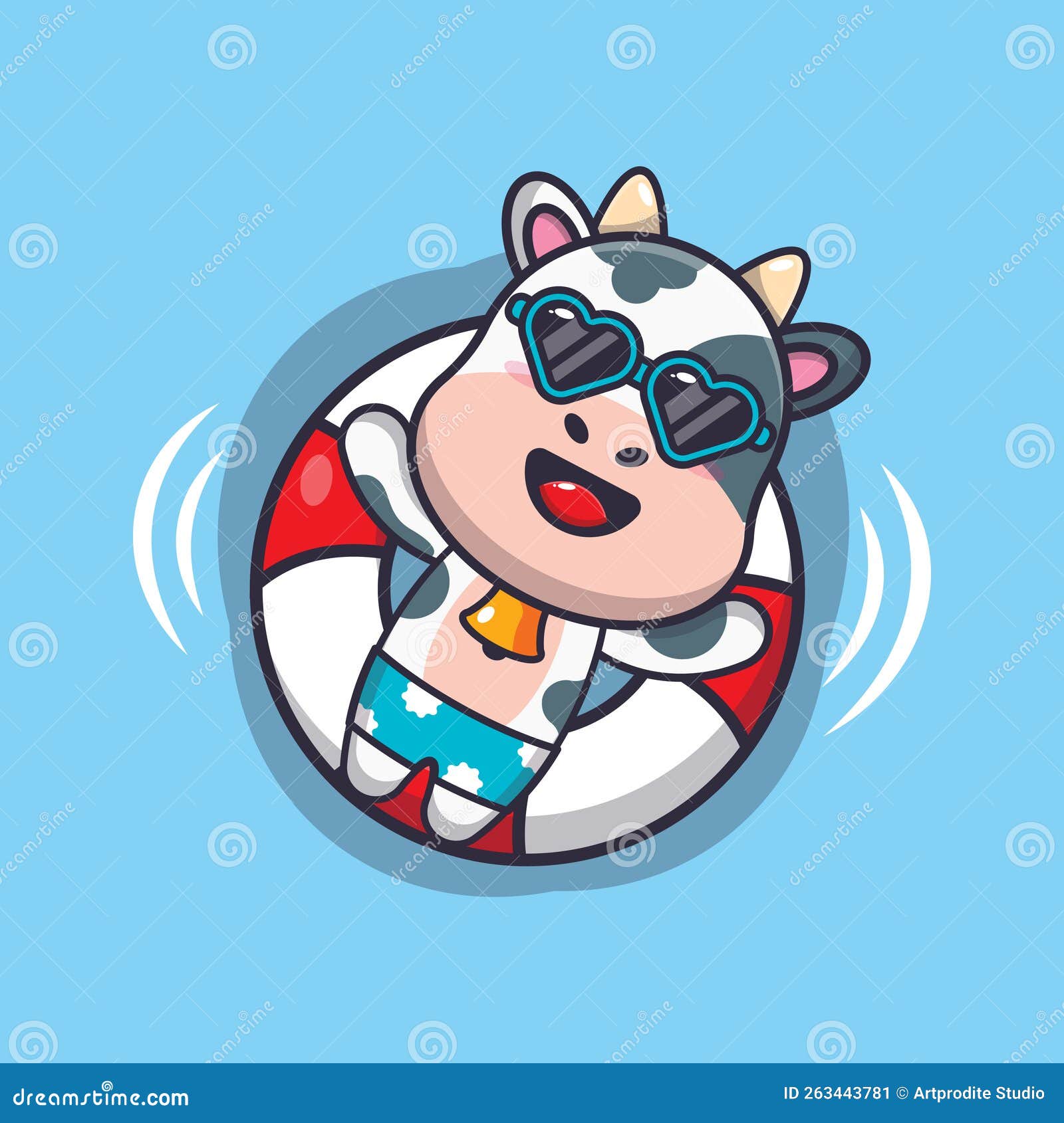 Cute Cow in Sunglasses Float with Buoy. Stock Vector - Illustration of ...