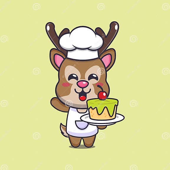 Cute Chef Deer Mascot Cartoon Character with Cake. Stock Vector ...