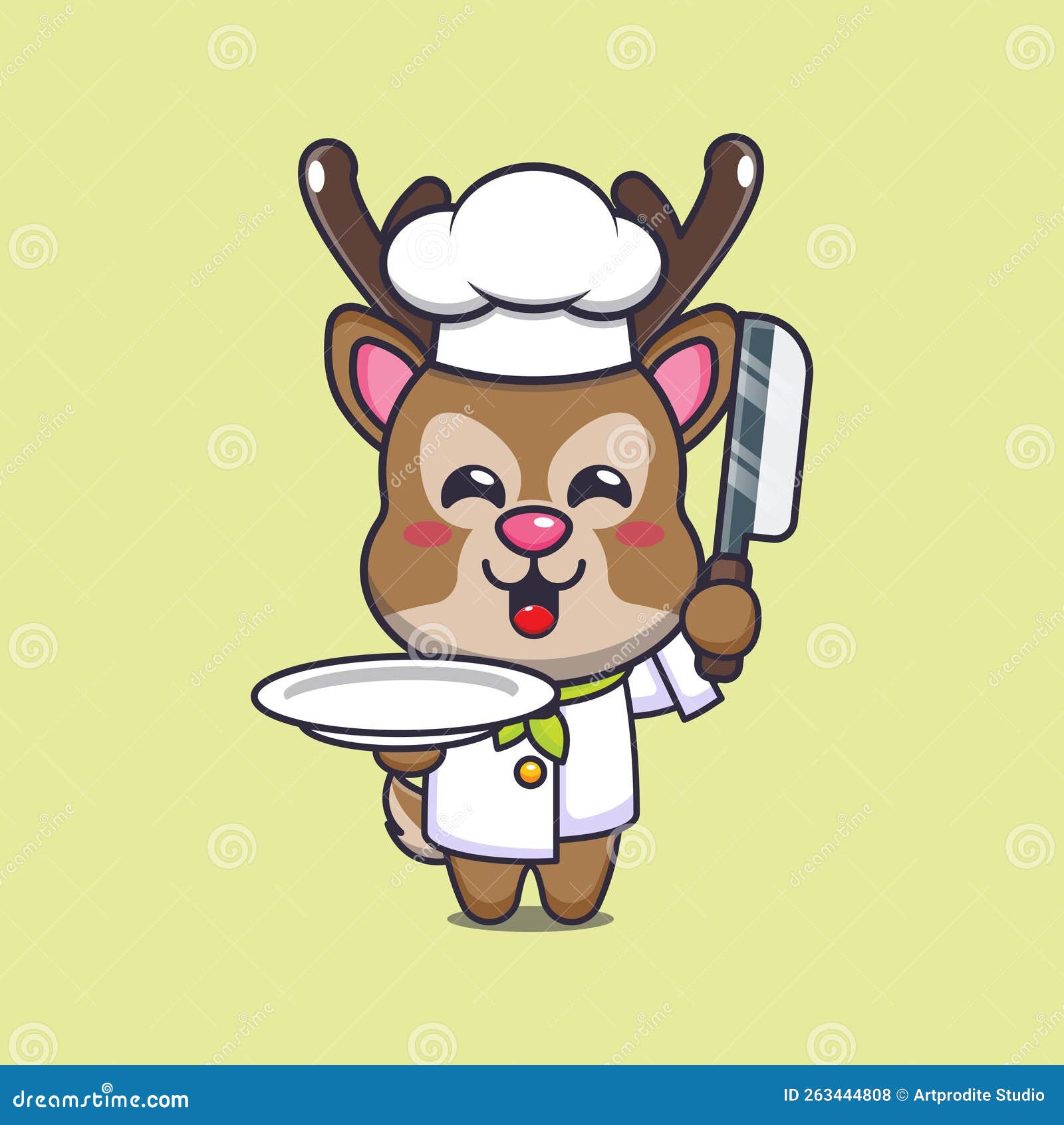 Cute Chef Deer Mascot Cartoon Character with Knife and Plate. Stock ...