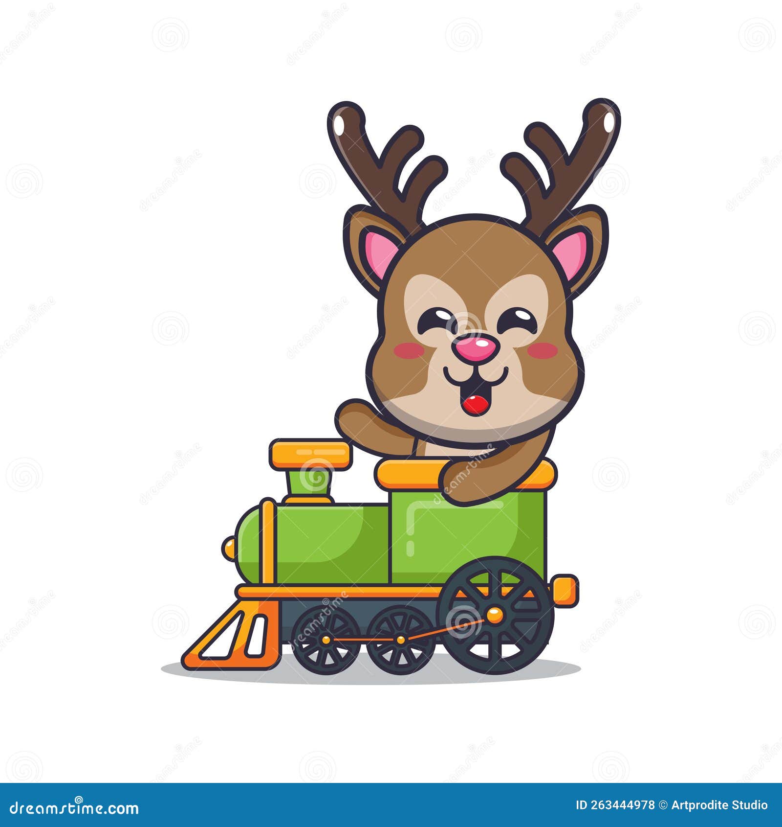 Cute Deer Mascot Cartoon Character Ride on Train. Stock Vector ...