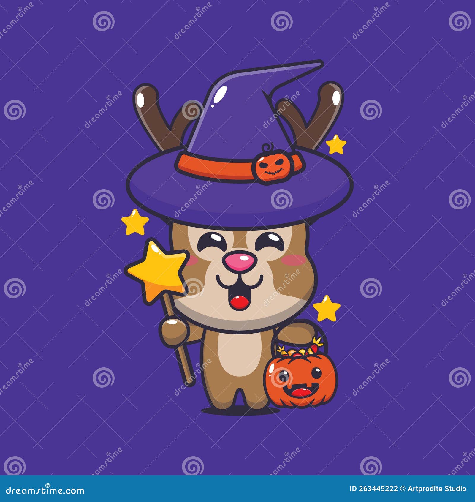 Witch Deer in Halloween Day. Stock Vector - Illustration of antler ...