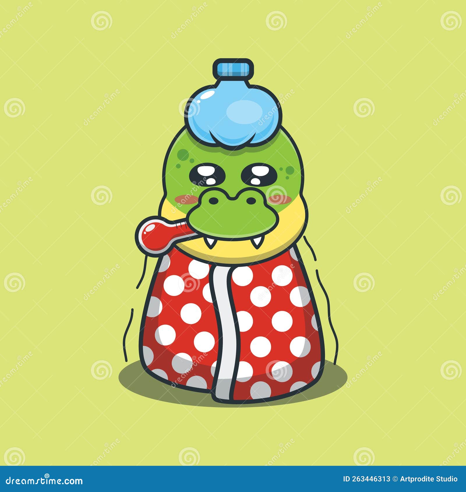 Cute Dino is Sick Cartoon Vector Illustration. Stock Vector ...