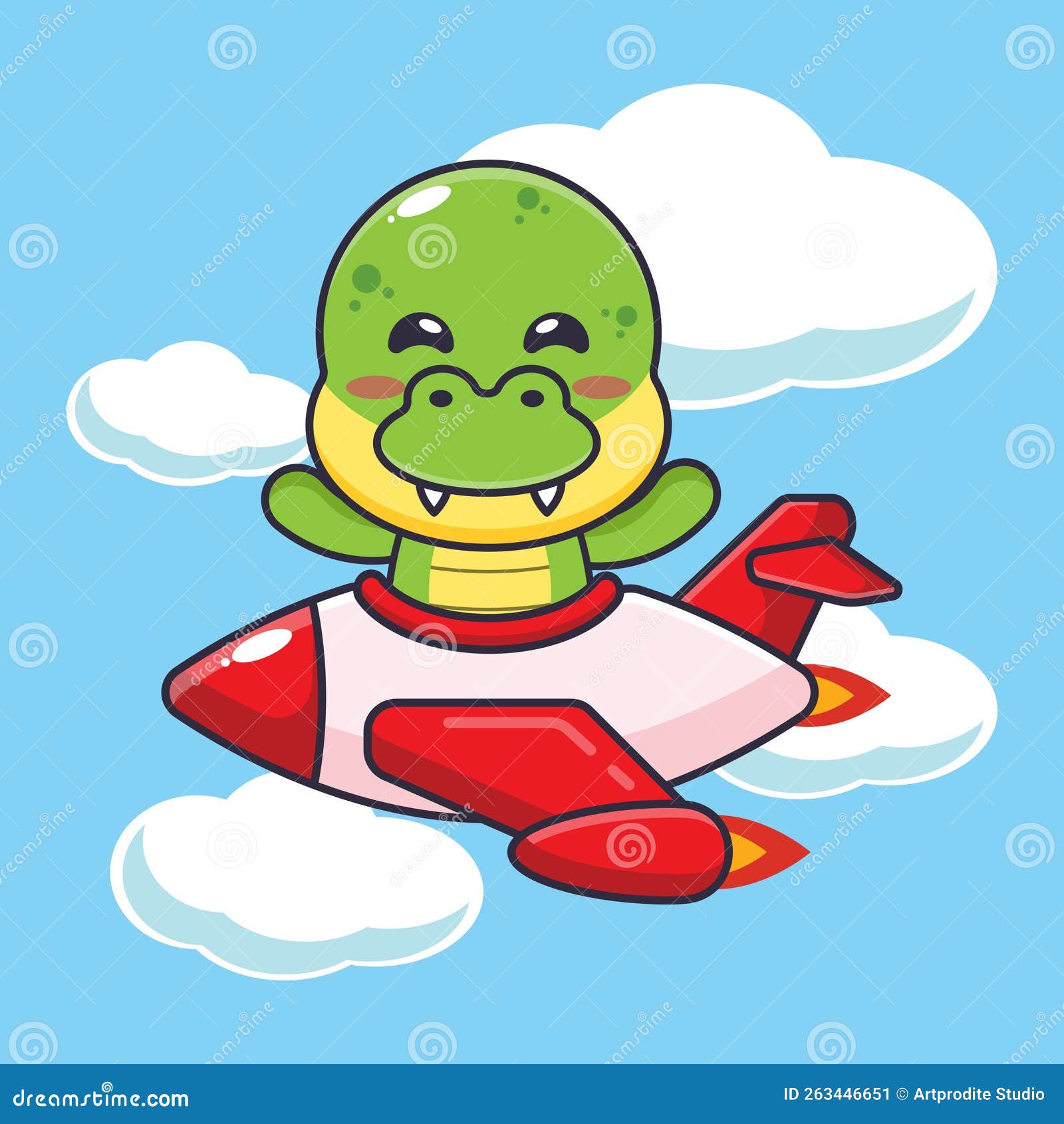 Cute Dino Mascot Cartoon Character Ride on Plane Jet. Stock Vector ...