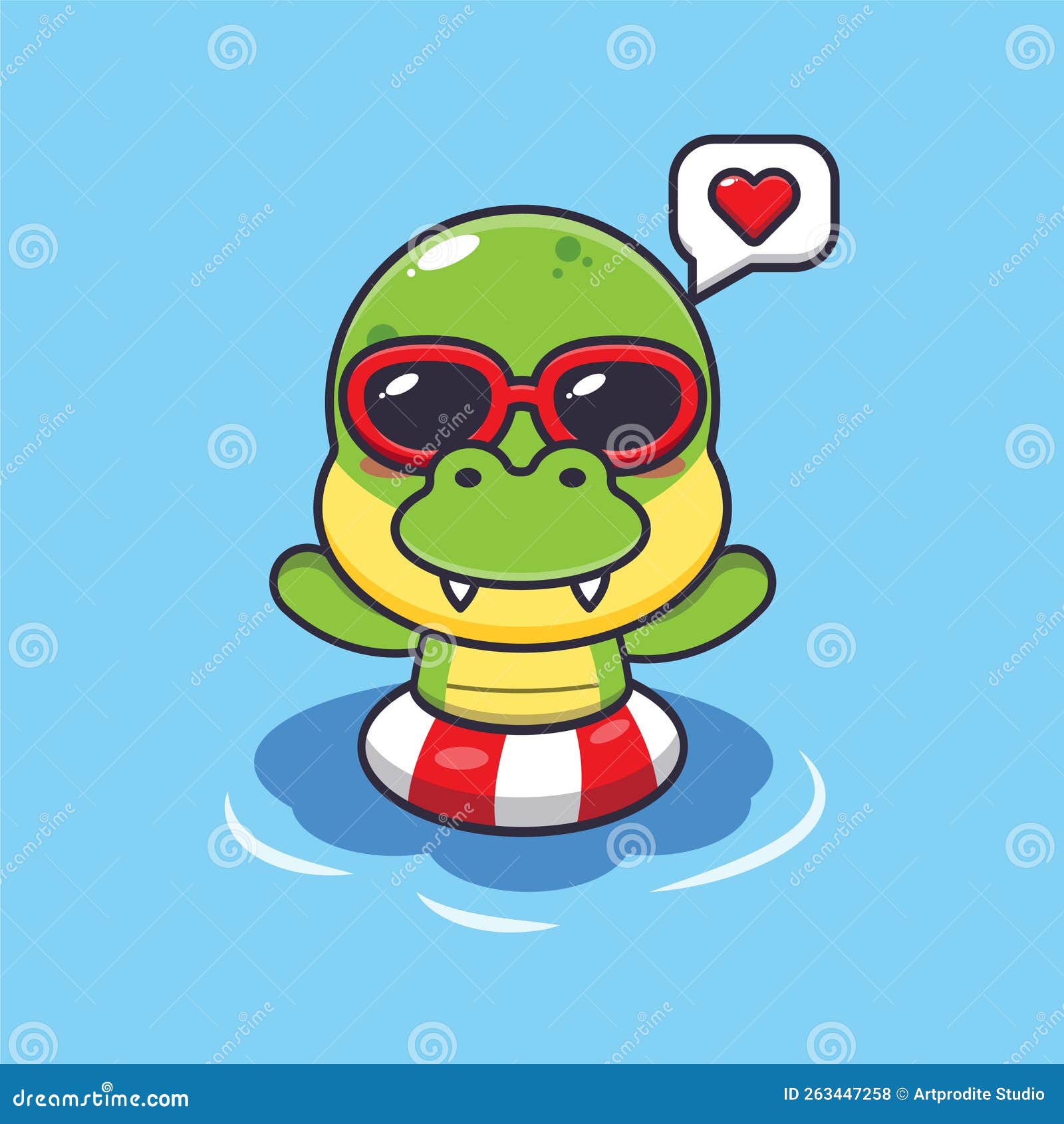 Cute Dino in Sunglasses Swimming on Beach. Stock Vector - Illustration ...