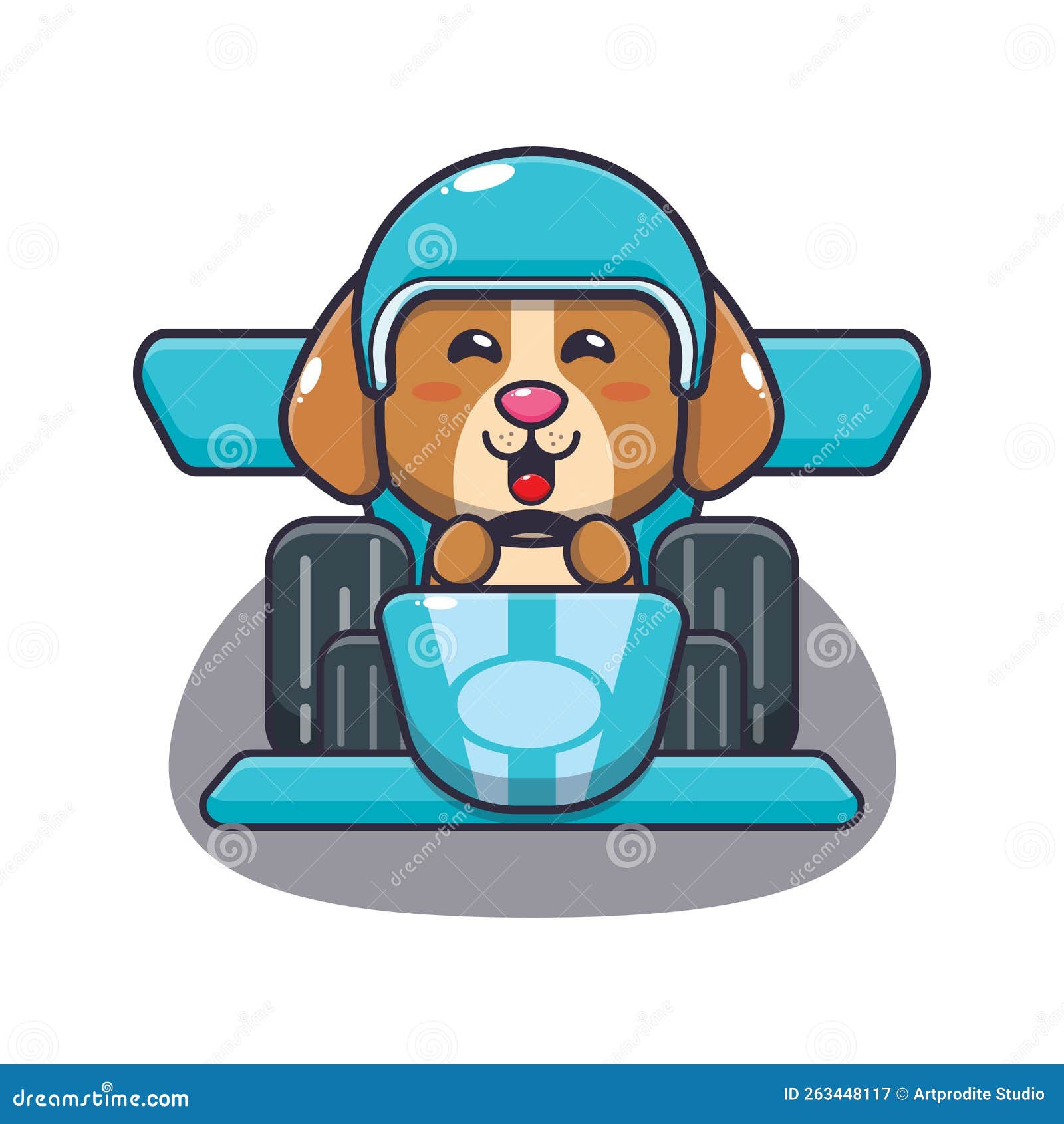 Cute Dog Mascot Cartoon Character Riding Race Car. Stock Vector ...